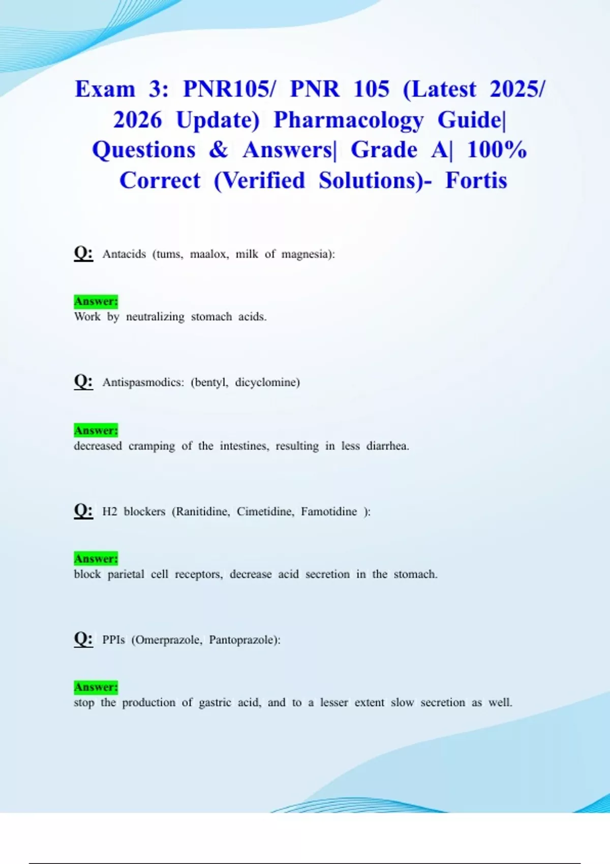 Exam 3: PNR105/ PNR 105 (Latest 2025/ 2026 Update) Pharmacology Guide ...