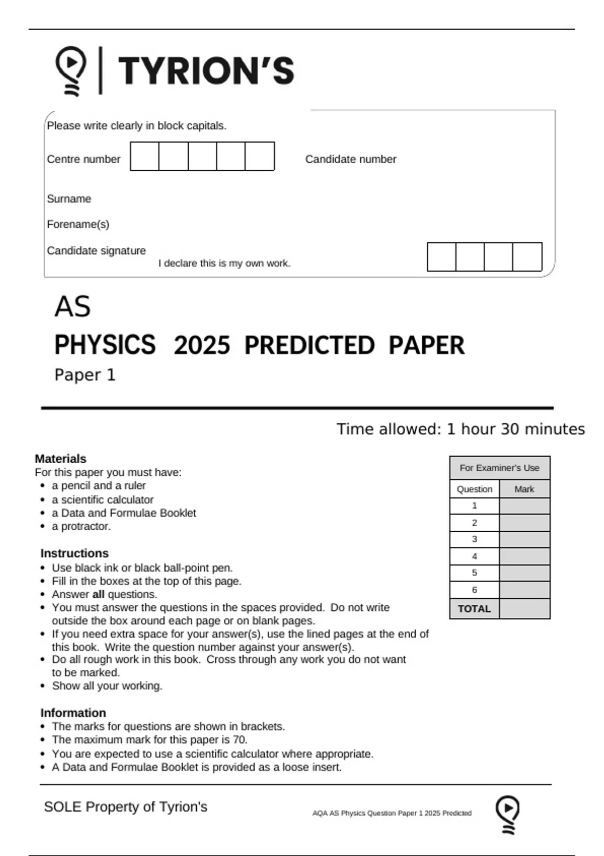 AQA AS Physics Question Paper 1 2025 Predicted - GCSE and A Level ...