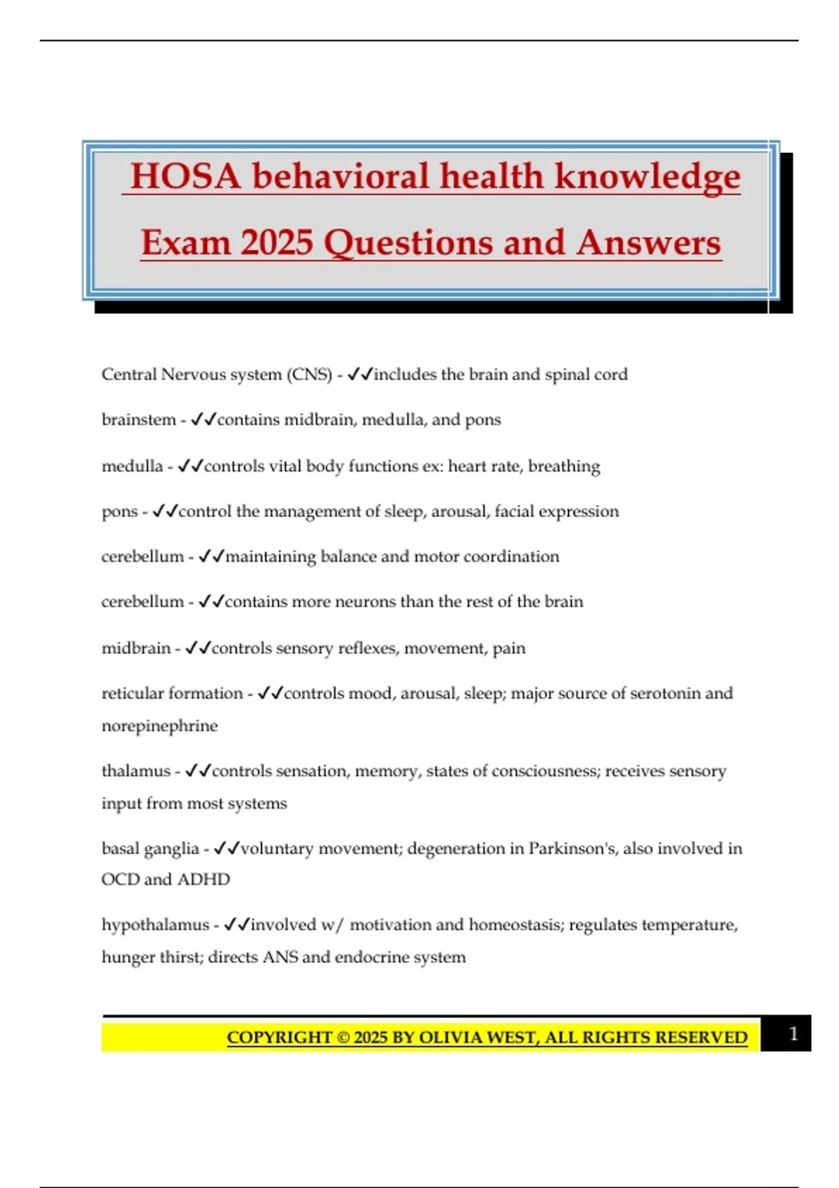 HOSA behavioral health knowledge Exam 2025 Questions and Answers - HOSA - Stuvia US