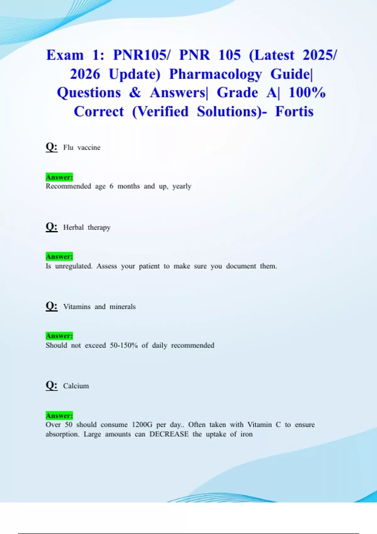 Exam 1: PNR105/ PNR 105 (Latest 2025/ 2026 Update) Pharmacology Guide ...
