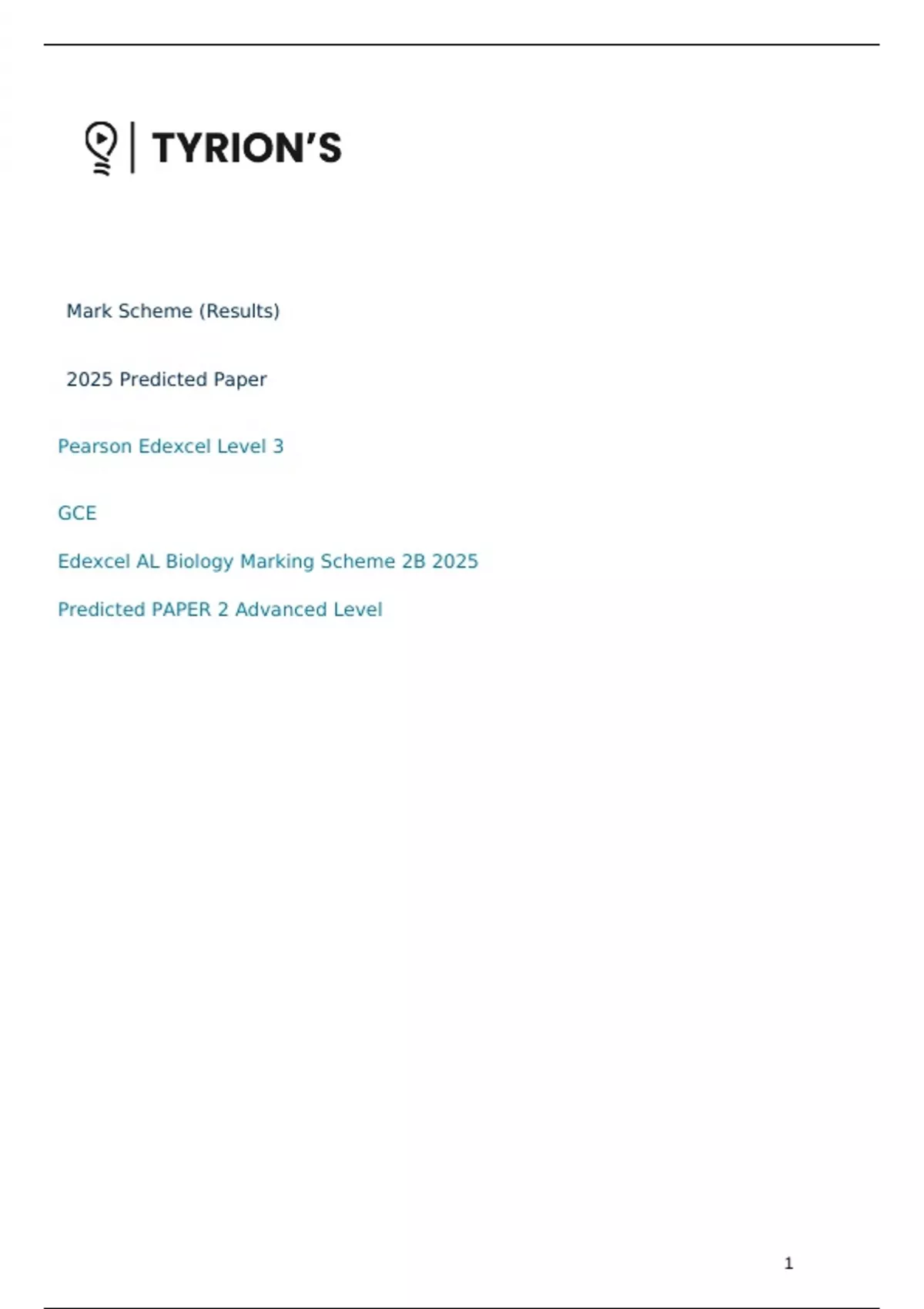 Edexcel AL Biology B Marking Scheme 2 2025 Predicted - GCSE and A Level ...