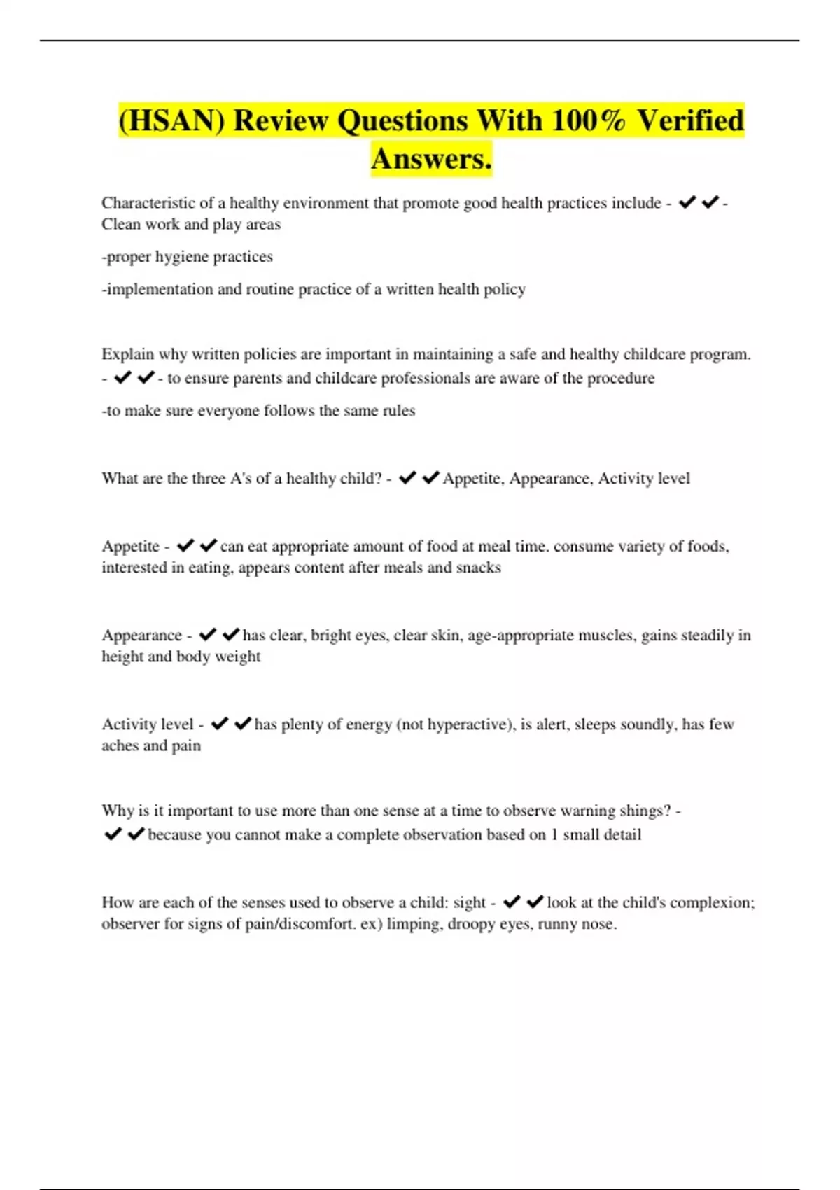 (HSAN) Review Questions With 100% Verified Answers - HSAN - Stuvia US