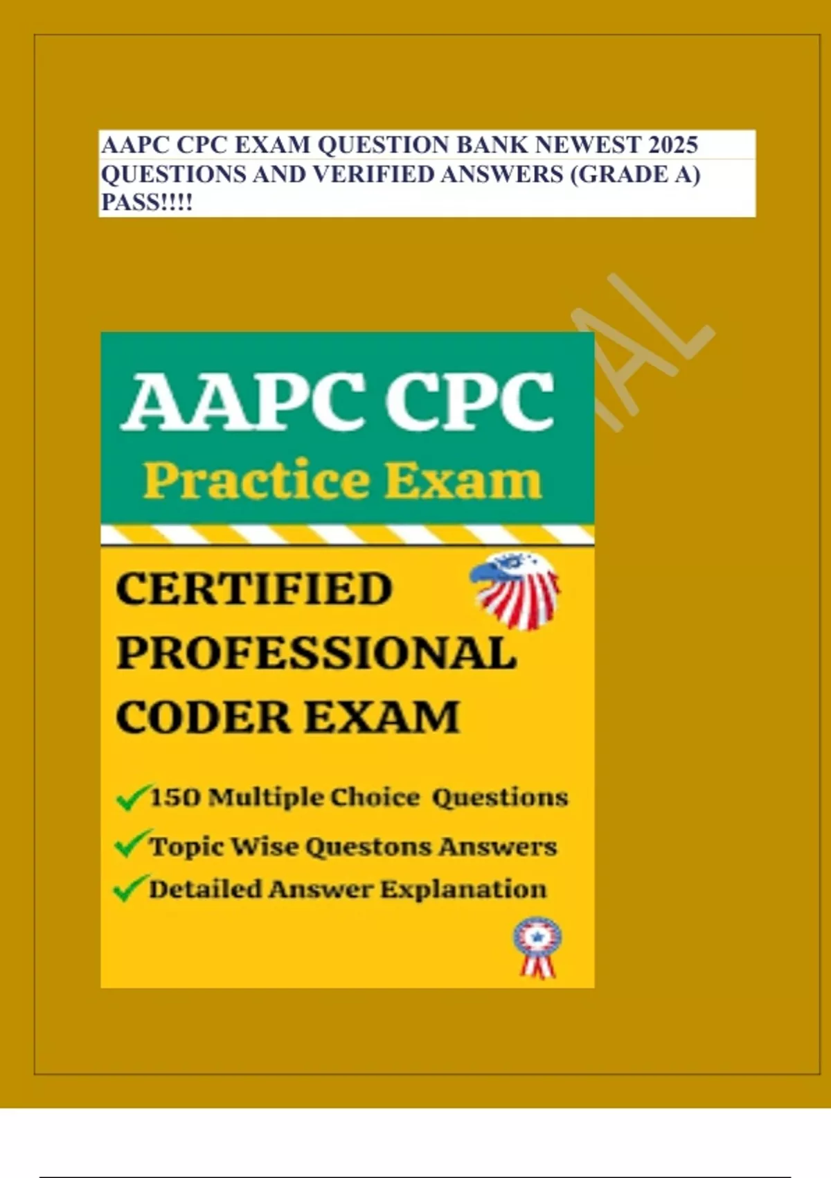 AAPC CPC EXAM QUESTION BANK NEWEST 2025 QUESTIONS AND VERIFIED ANSWERS ...