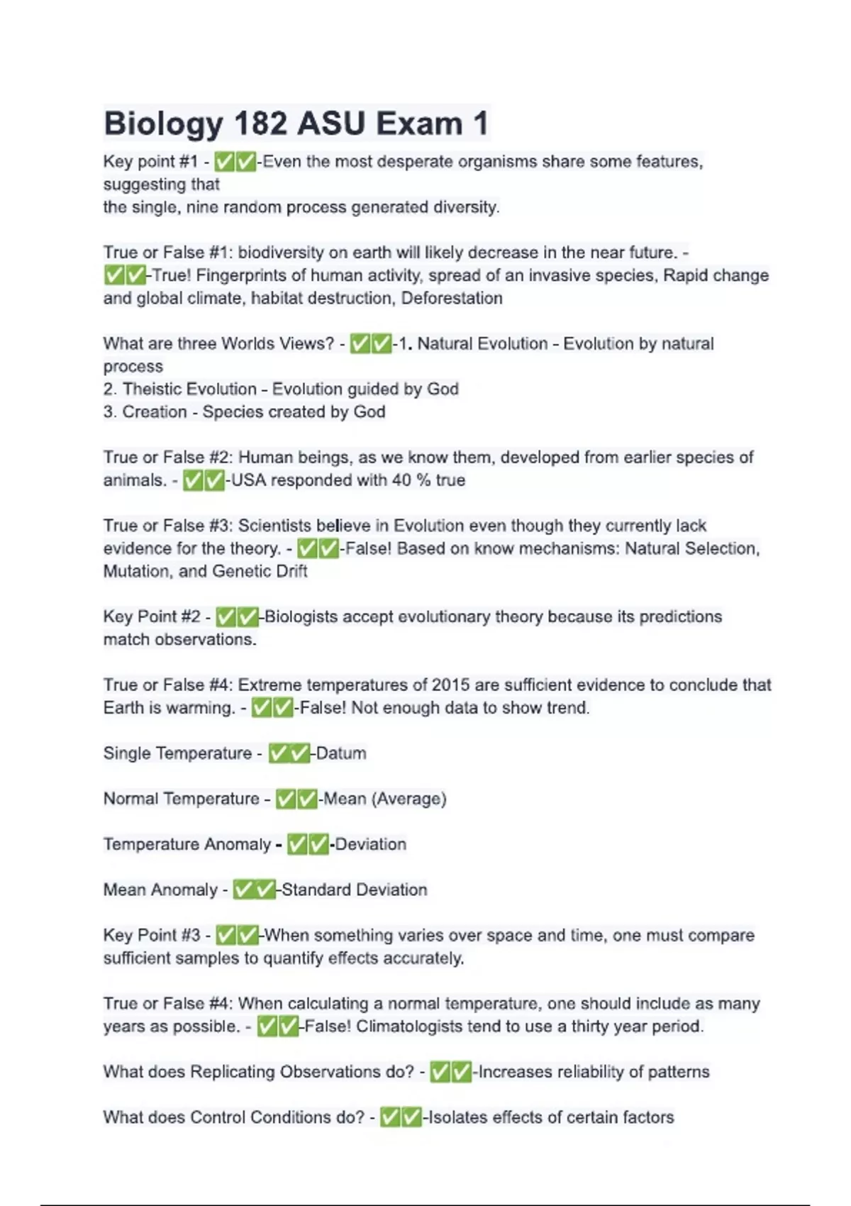 Biology 182 ASU Exam 1 Review (LATEST 2025 / 2026 UPDATE), ACTUAL EXAM ...