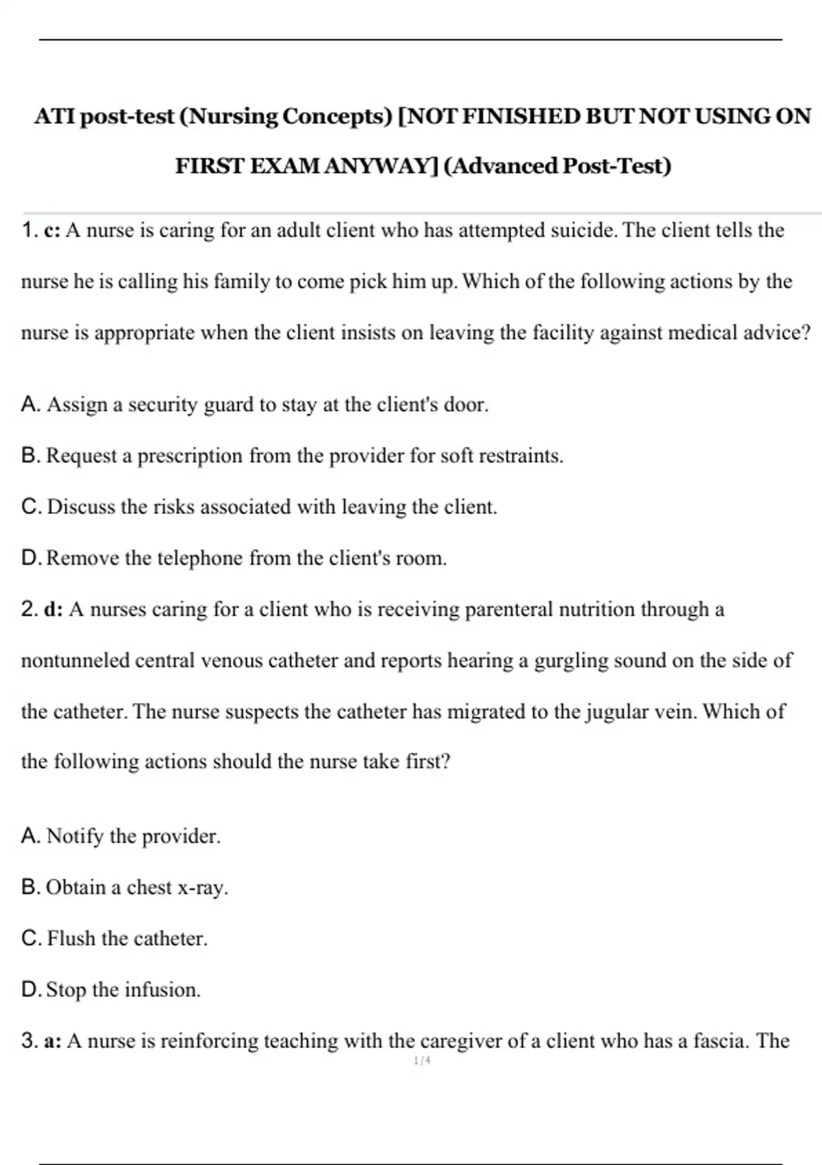 ATI Advanced Nursing Concepts Post-Test – Clinical Questions with ...