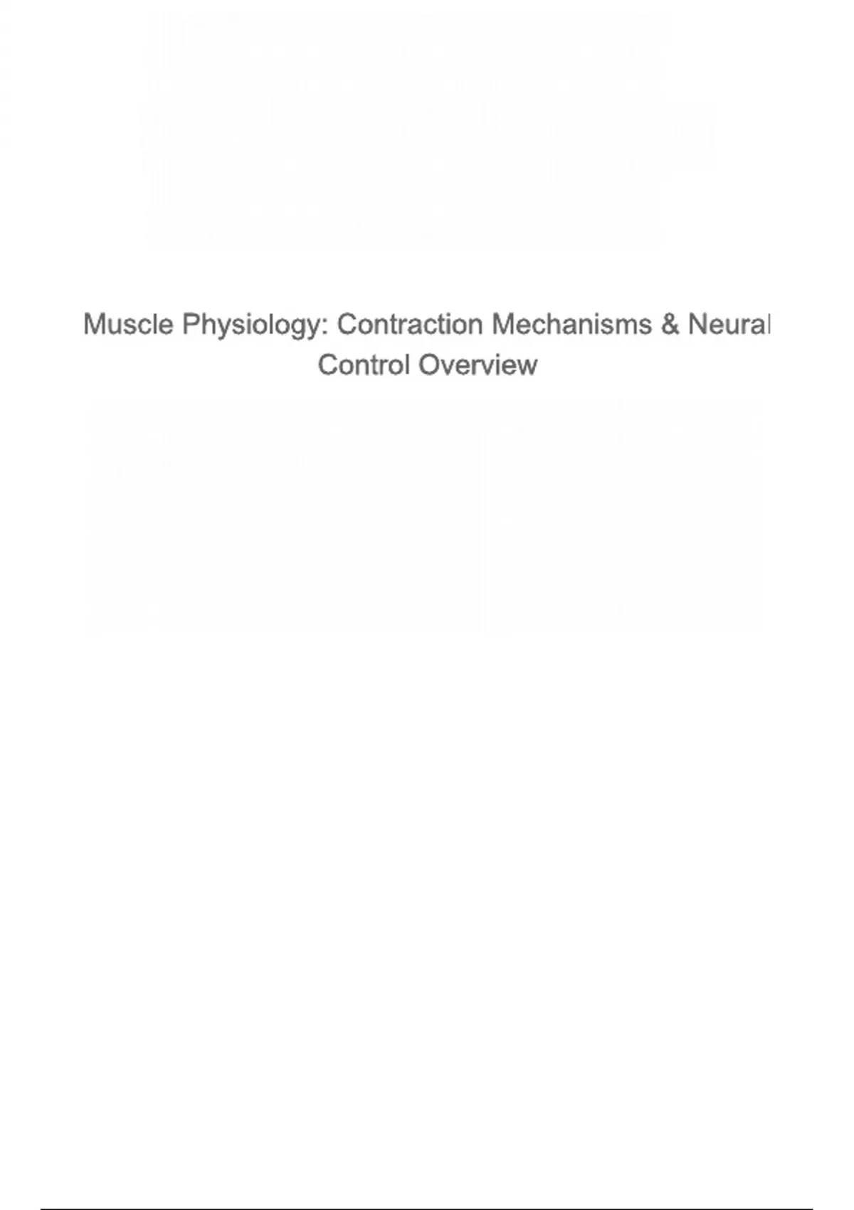 Muscle Physiology Contraction Mechanisms & Neural Control Overview ...