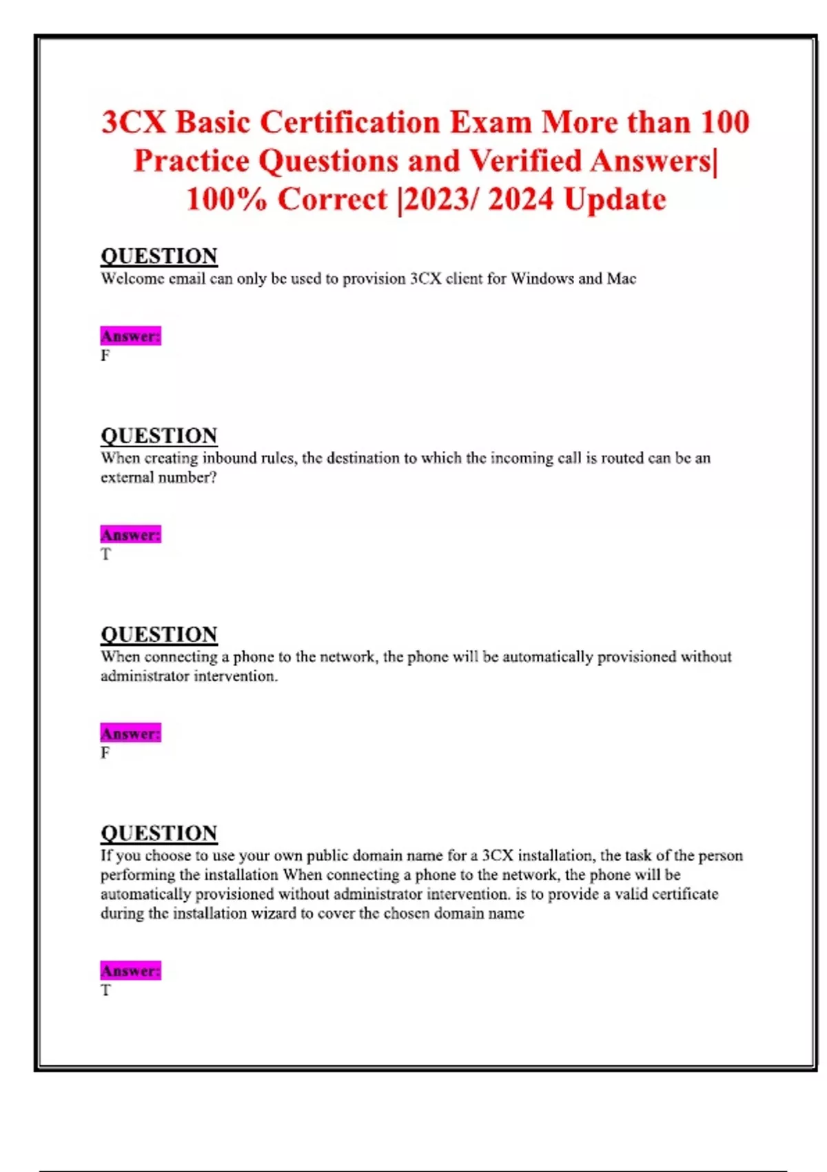 3CX Basic Certification Exam Questions and Verified Answers | 100% ...
