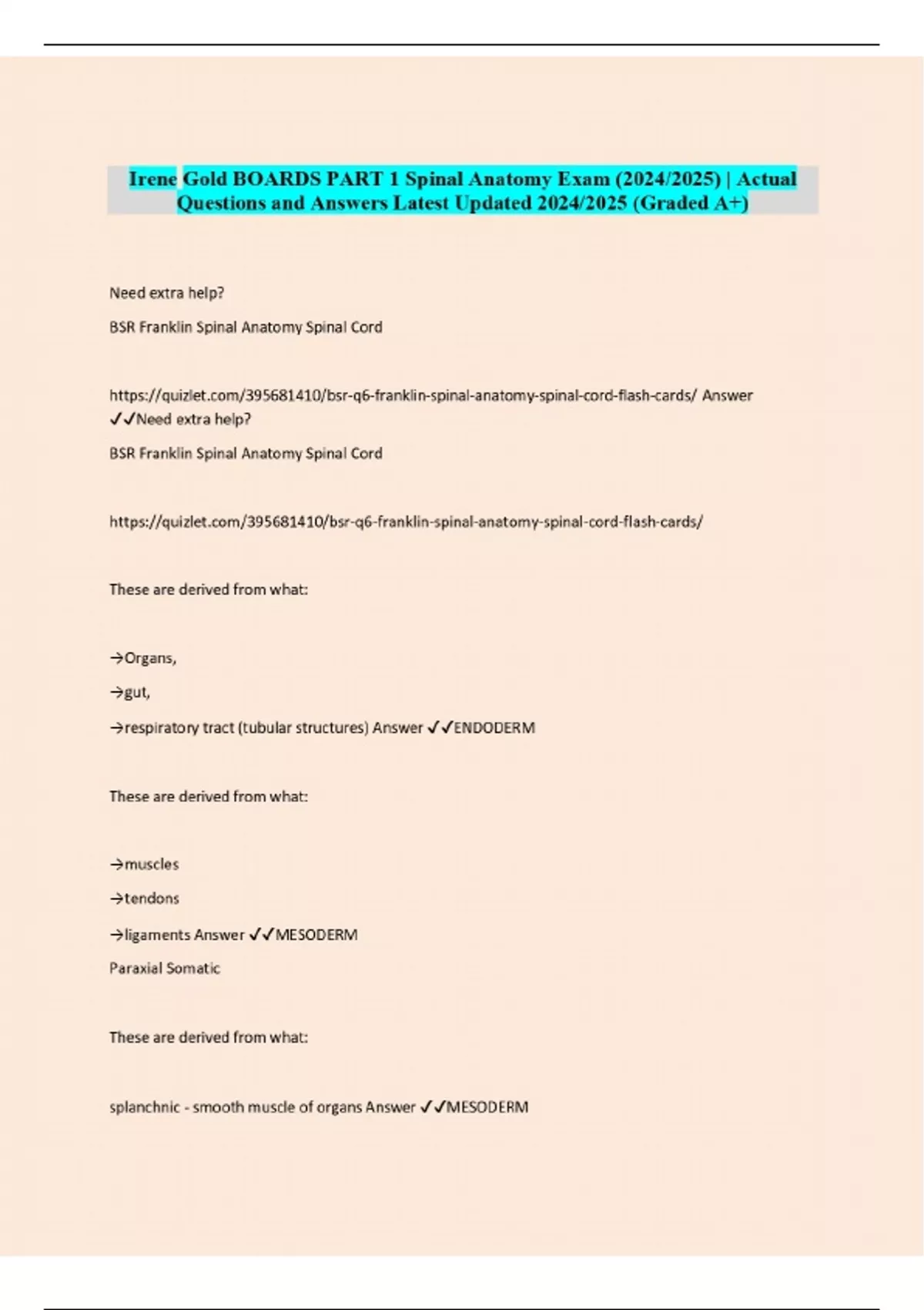 Irene Gold BOARDS PART 1 Spinal Anatomy Exam (2024/2025) | Actual ...