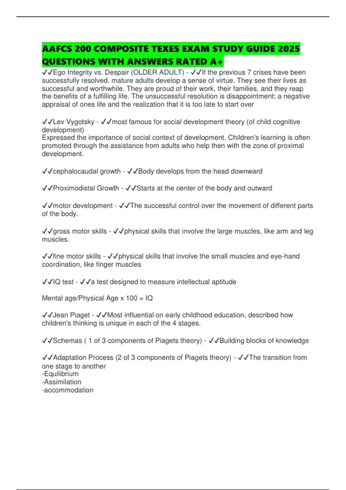 AAFCS 200 COMPOSITE TEXES EXAM STUDY GUIDE 2025 QUESTIONS WITH ANSWERS ...