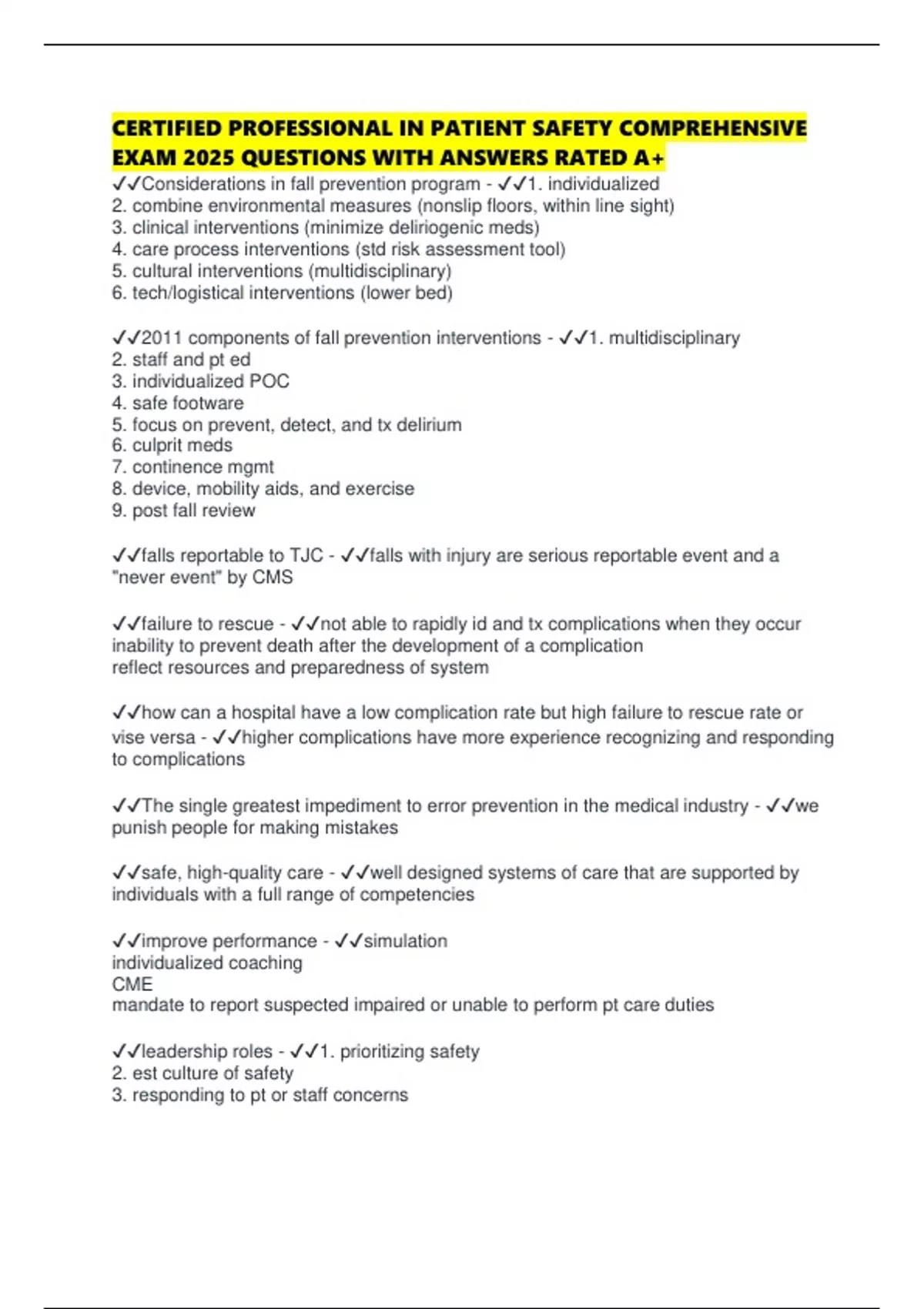 CERTIFIED PROFESSIONAL IN PATIENT SAFETY COMPREHENSIVE EXAM 2025 QUESTIONS WITH ANSWERS RATED A+ ...