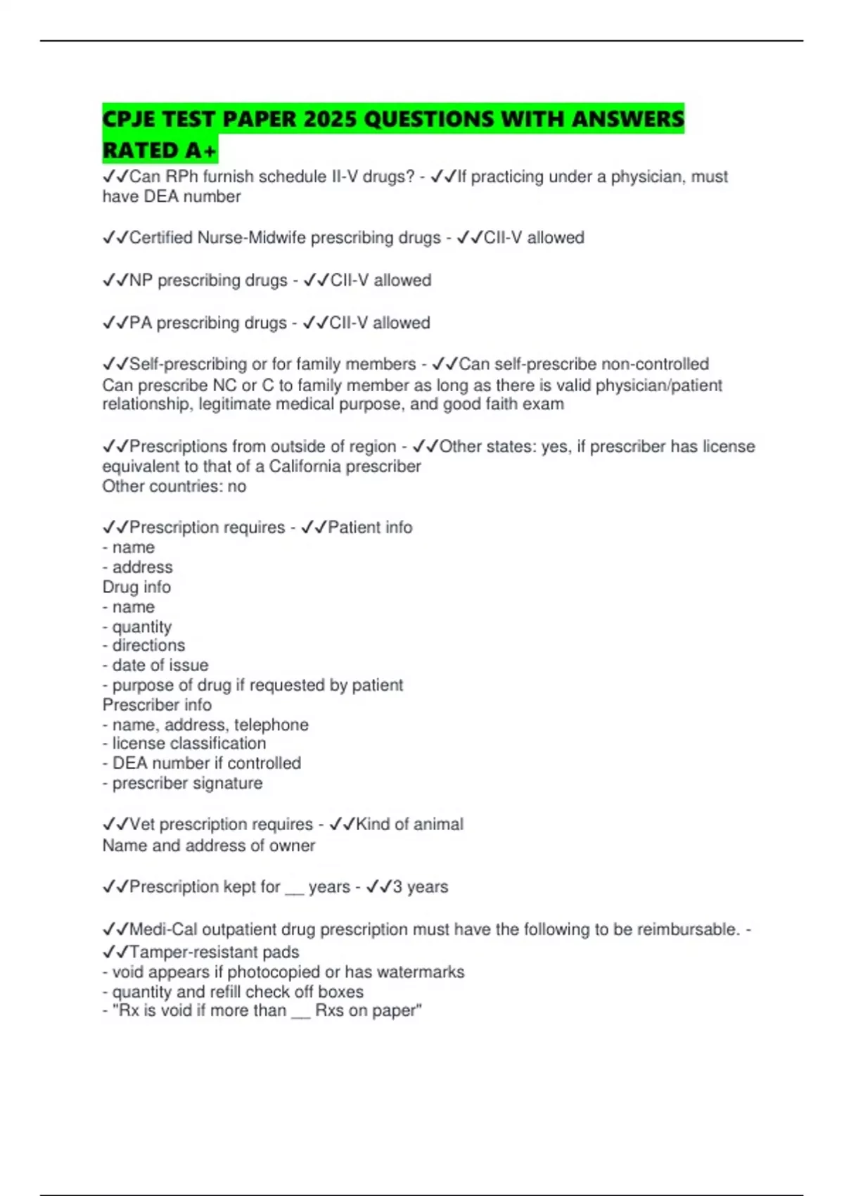 CPJE TEST PAPER 2025 QUESTIONS WITH ANSWERS RATED A+ - CPJE - Stuvia US