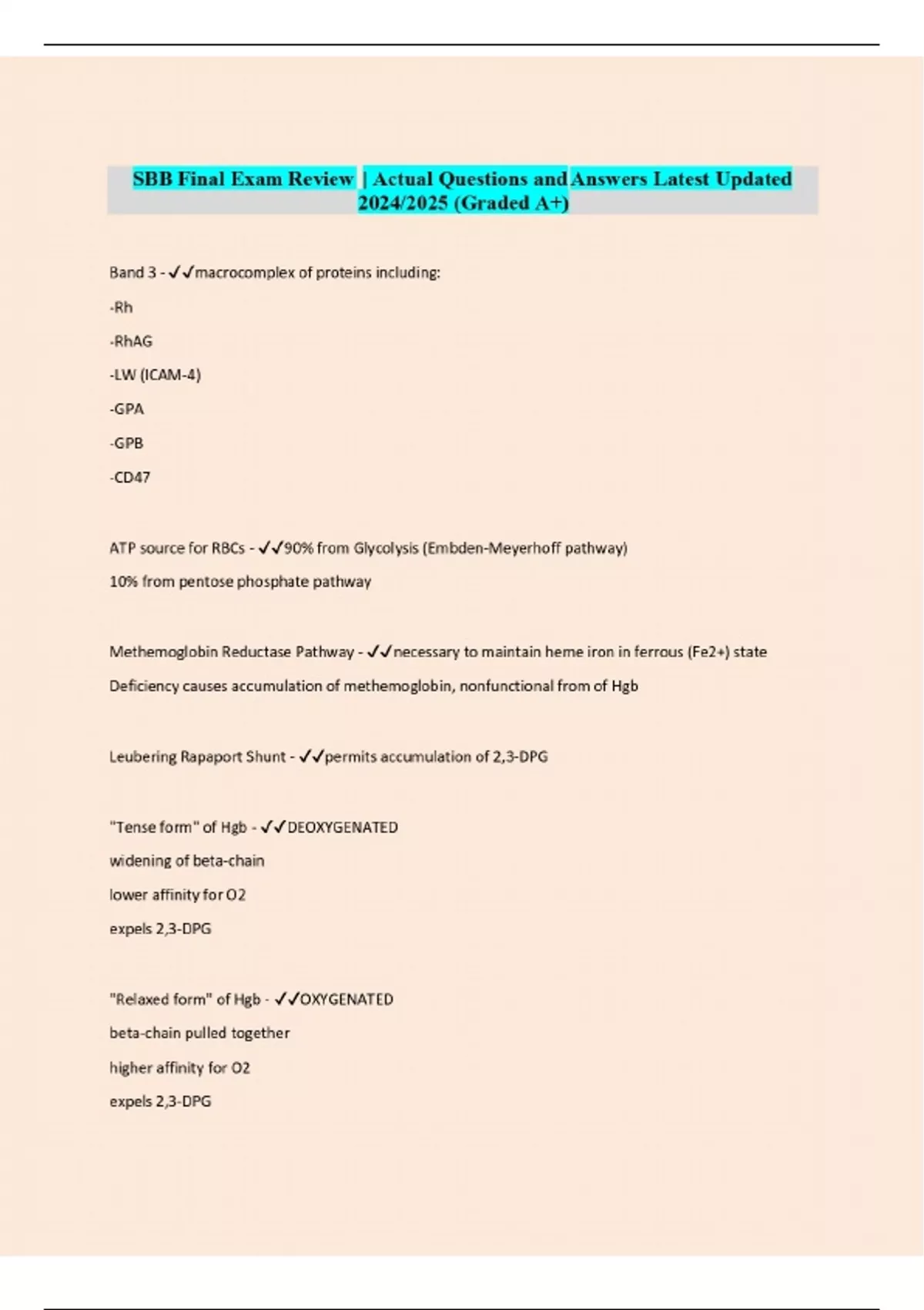 SBB Final Exam Review Actual Questions and Answers Latest Updated 2024/ ...