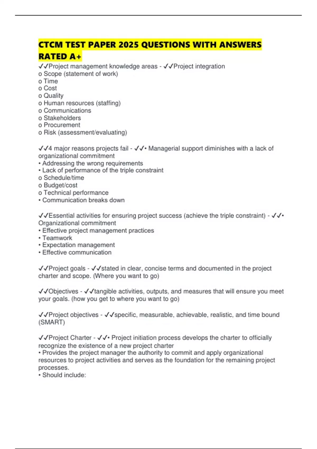 CTCM TEST PAPER 2025 QUESTIONS WITH ANSWERS RATED A - CTCM - Stuvia US