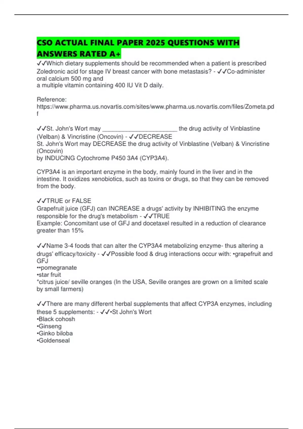CSO ACTUAL FINAL PAPER 2025 QUESTIONS WITH ANSWERS RATED A+ - CSO ...
