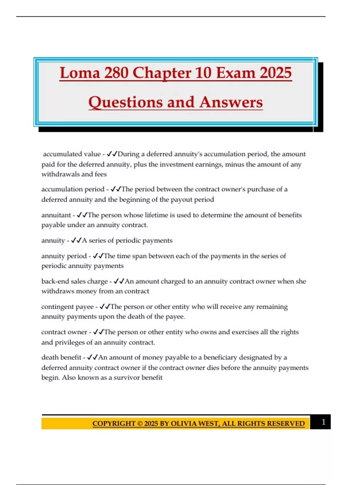 Loma 280 Chapter 10 Exam 2025 Questions and Answers - LOMA 280 - Stuvia US