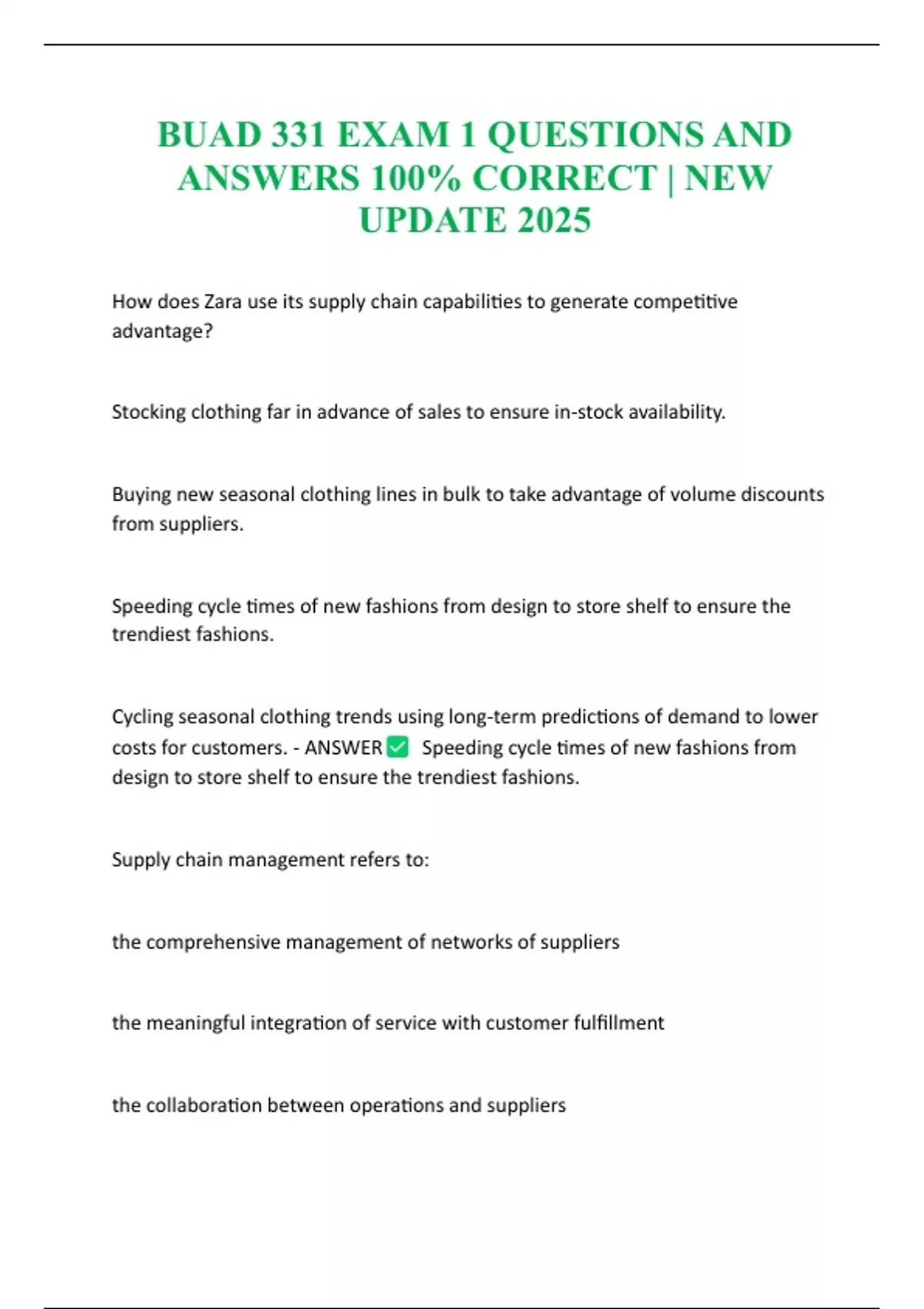 BUAD 331 EXAM 1 QUESTIONS AND ANSWERS 100% CORRECT | NEW UPDATE 2025 ...