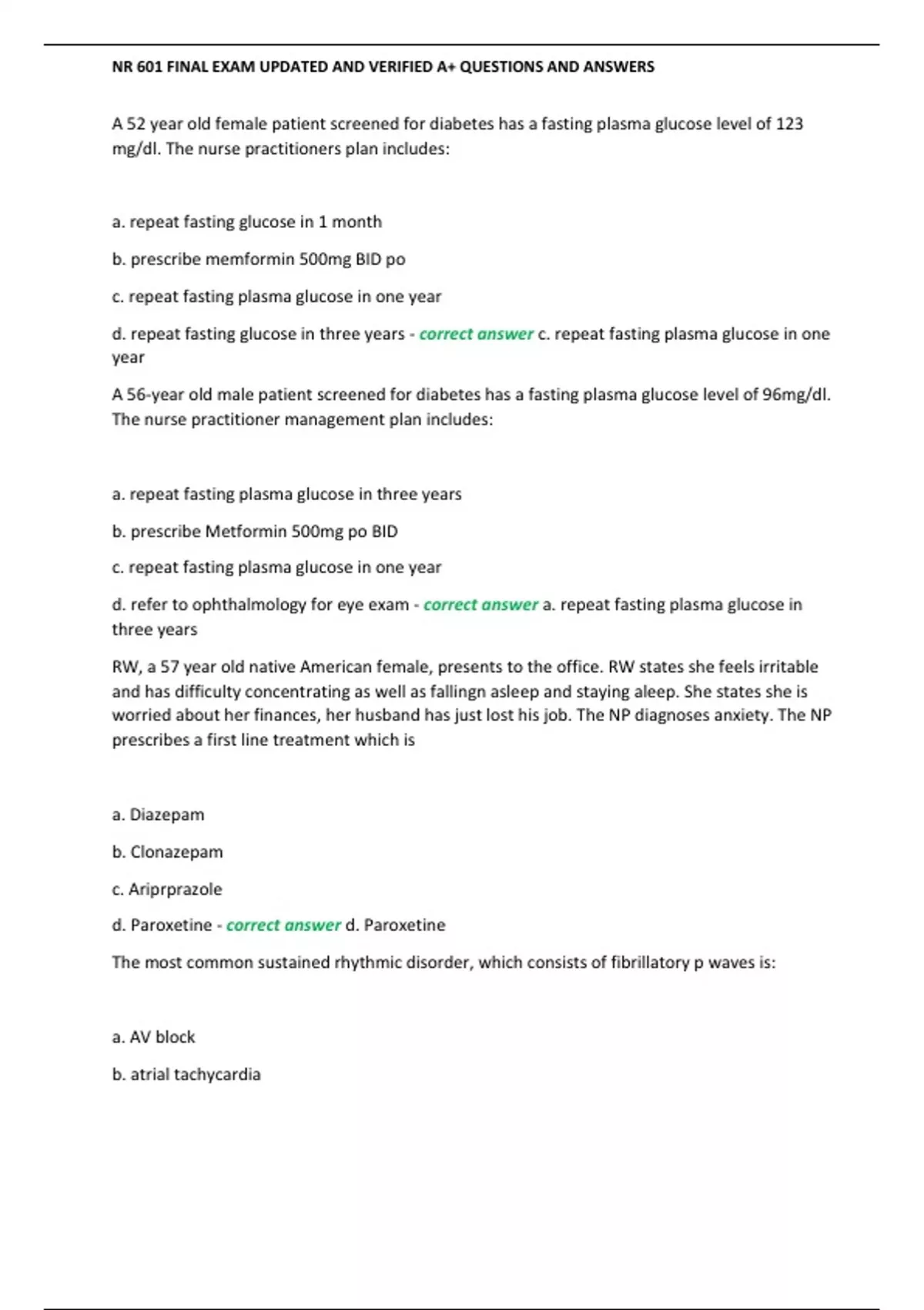 Comprehensive and verified set of questions and answers for the NR 601 ...