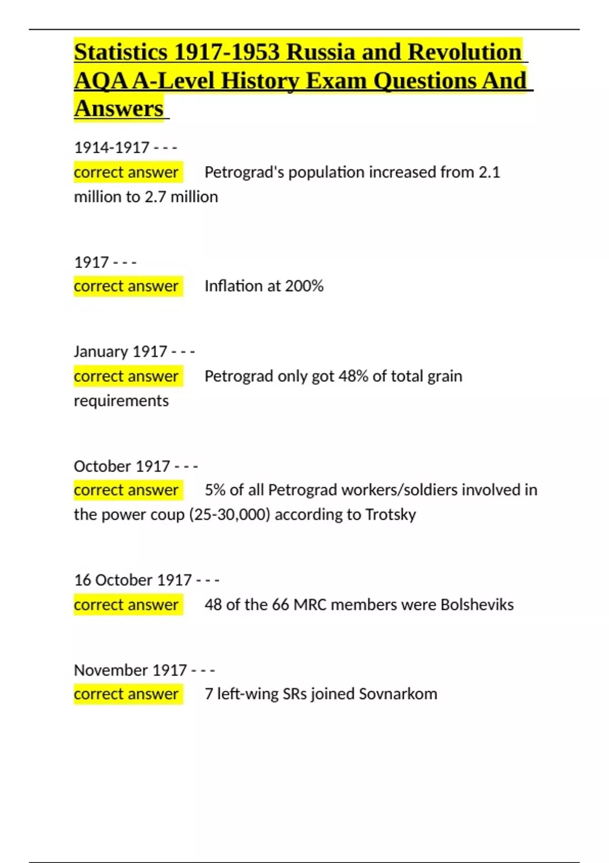 AQA A-Level History Russia Exam Package Deal With Complete Solutions ...