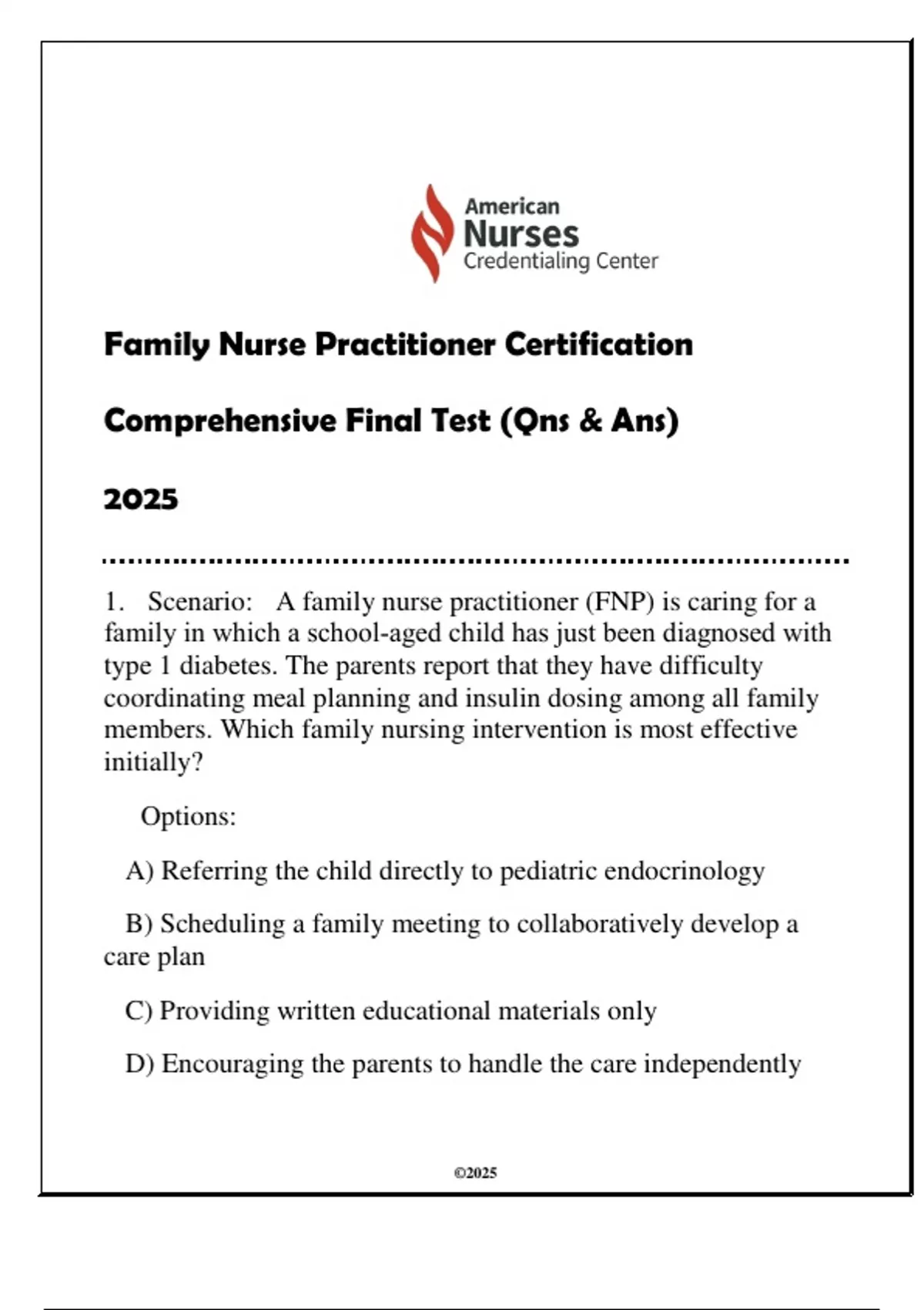ANCC FNP-BC Comprehensive Final Test 2025 (With Solns - Ancc - Stuvia US