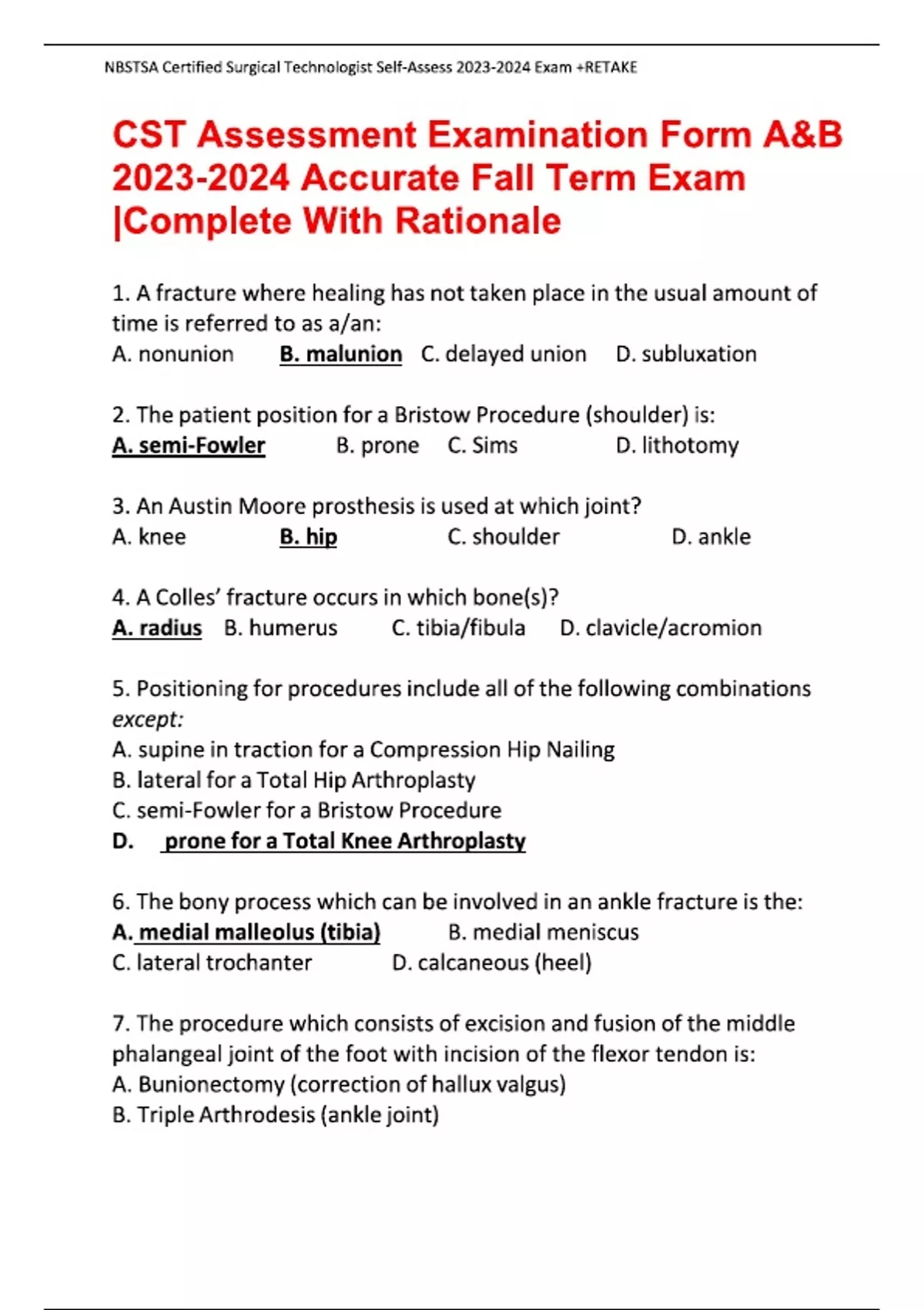 CST Assessment Examination Form A&B Accurate Fall Term Exam |Complete ...