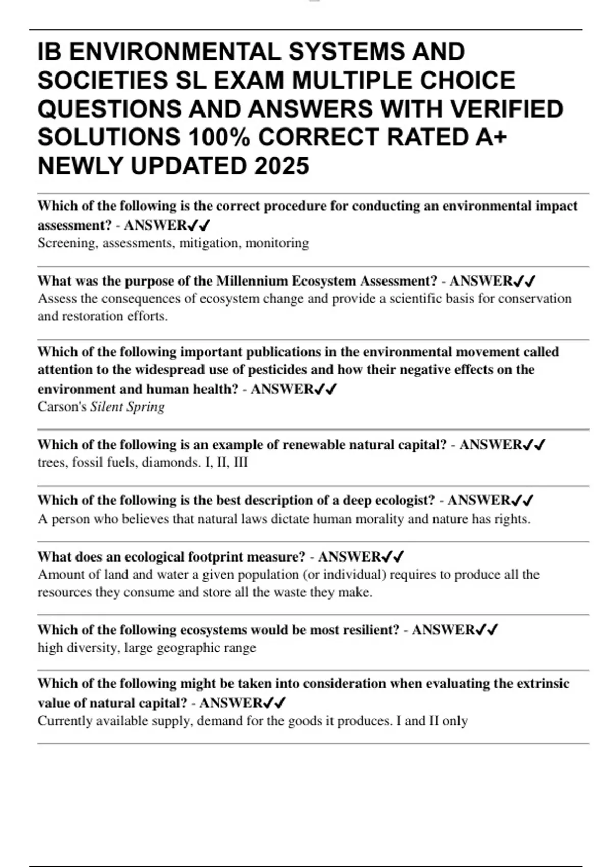IB ENVIRONMENTAL SYSTEMS AND SOCIETIES SL EXAM MULTIPLE CHOICE ...