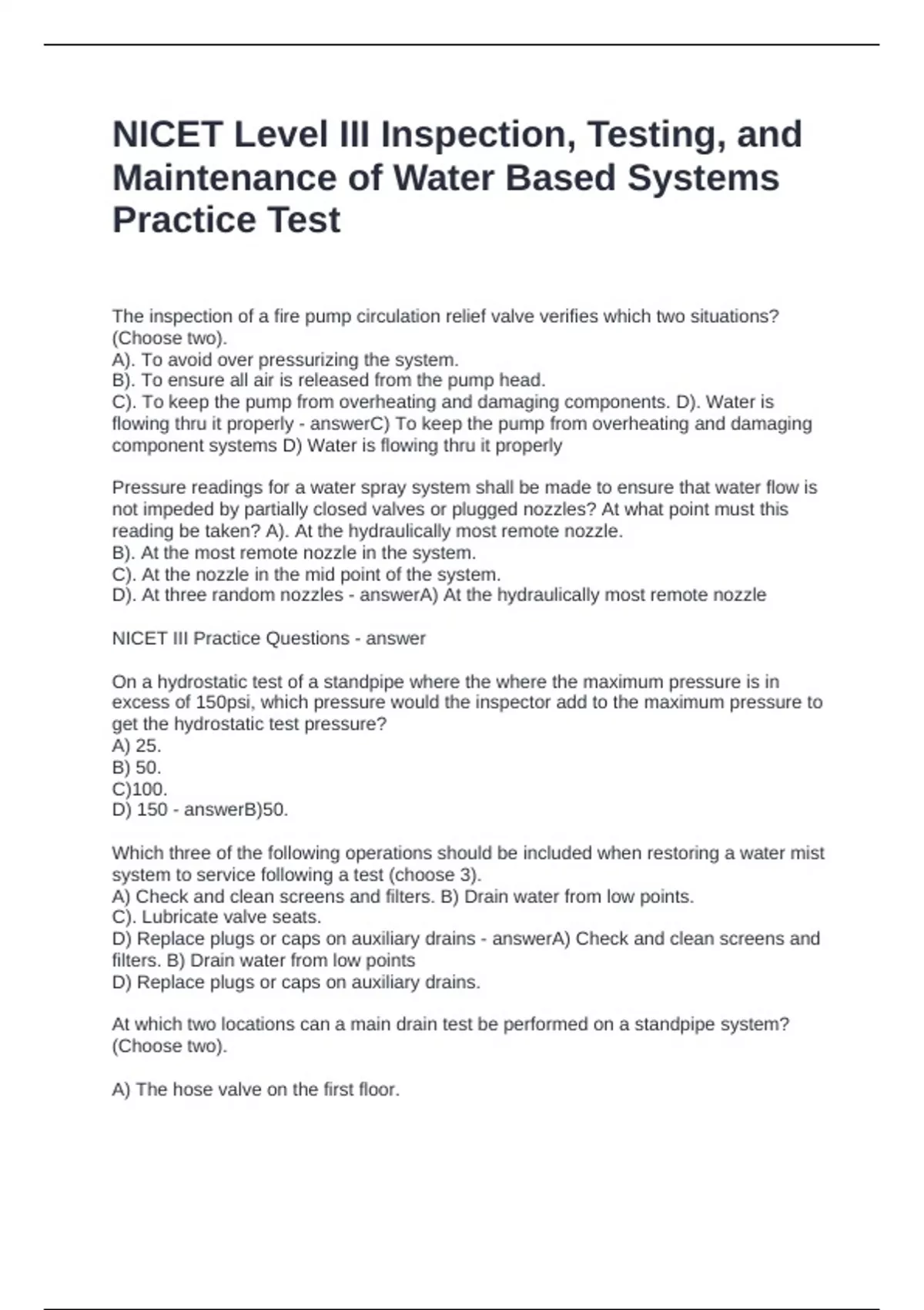 NICET Level III Inspection, Testing, and Maintenance of Water Based ...