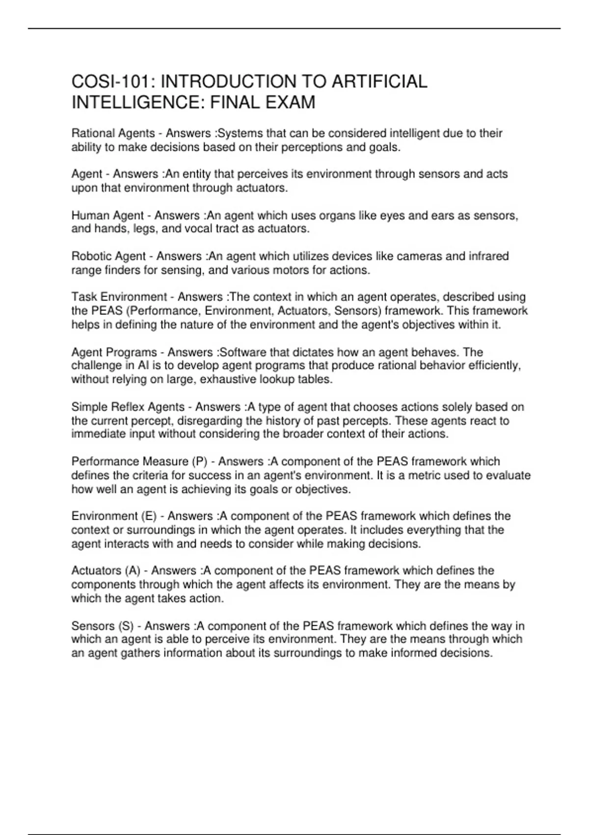 COSI-101: INTRODUCTION TO ARTIFICIAL INTELLIGENCE: FINAL EXAM ...