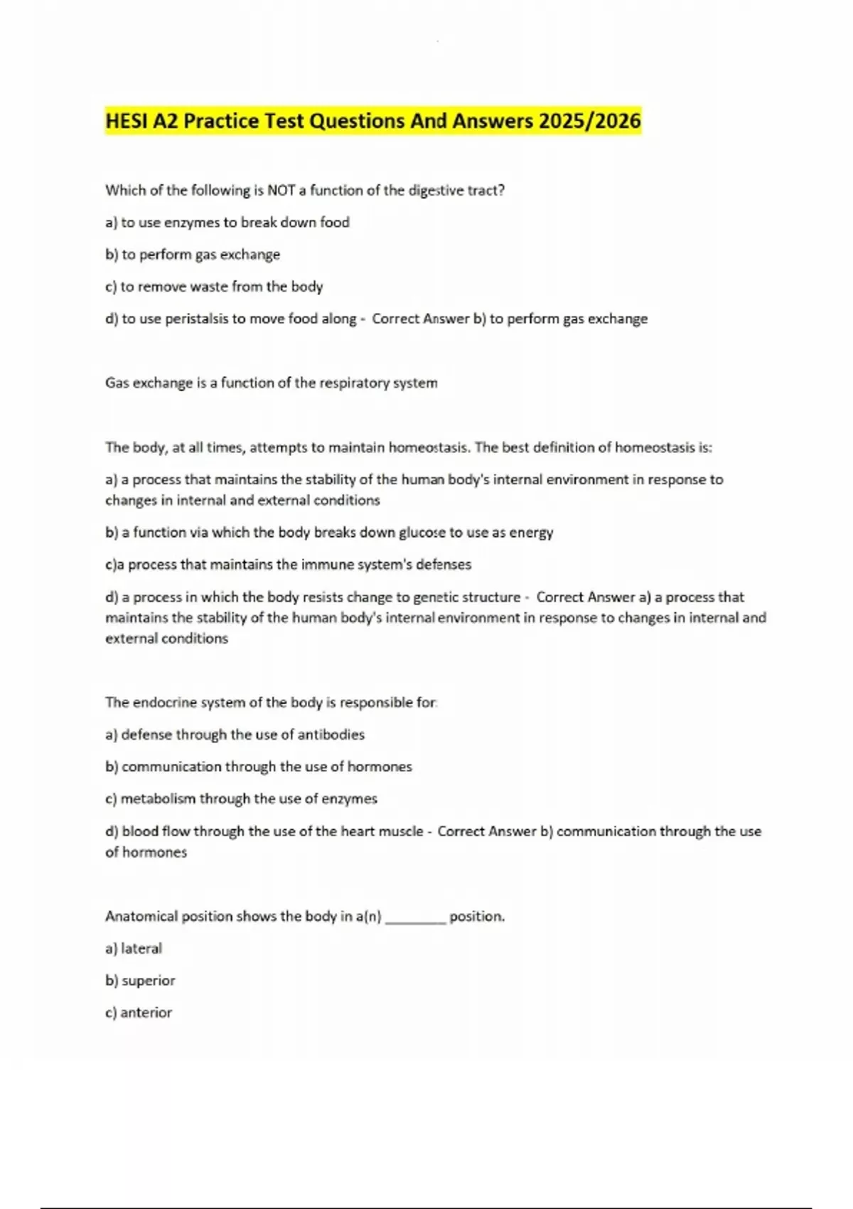 HESI A2 Practice Test Questions And Answers 2025/2026 - Hesi A2 - Stuvia US