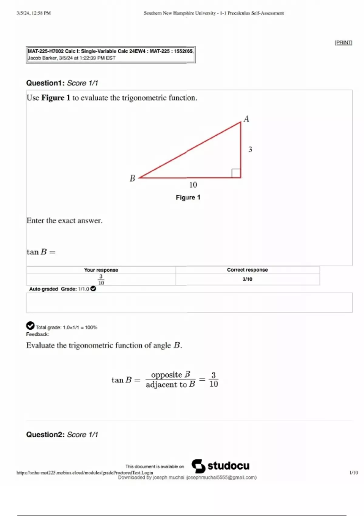The MAT225 1-1 Precalculus Self-Assessment from Southern New Hampshire ...