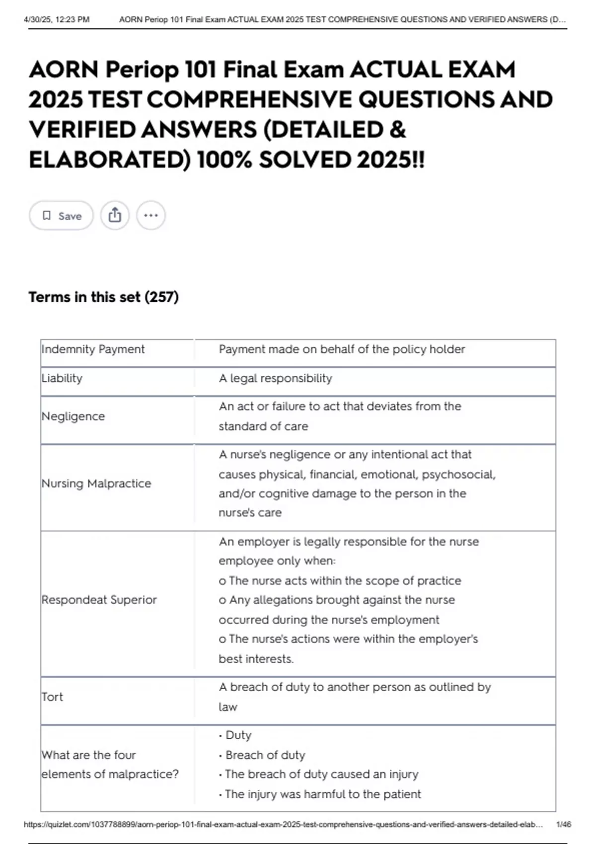 PACKAGE DEAL FOR AORN Periop 101 Final EXAM,,,QUESTIONS AND VERIFIED ...