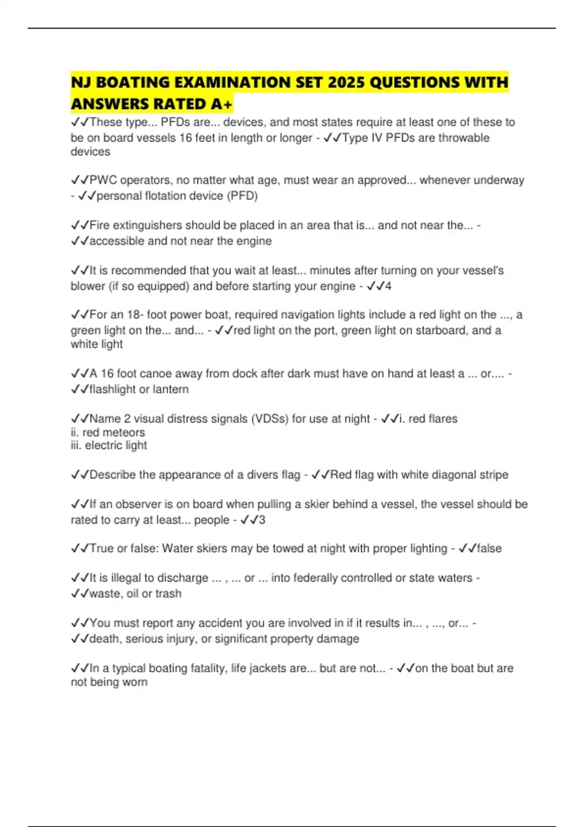 NJ BOATING EXAMINATION SET 2025 QUESTIONS WITH ANSWERS RATED A+ - USCG ...