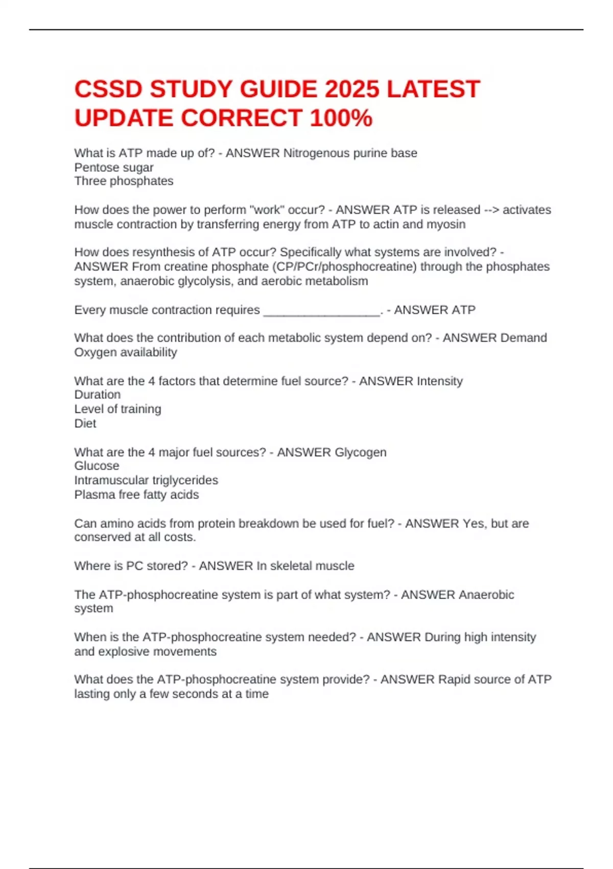 CSSD STUDY GUIDE 2025 LATEST UPDATE CORRECT 100% - CSSD - Stuvia US