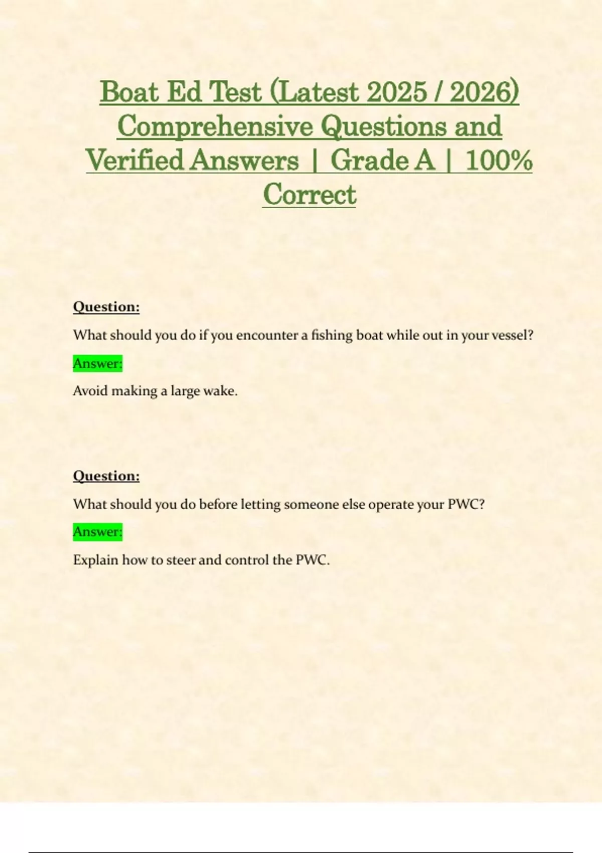 Boat Ed Test (Latest 2025 / 2026 Updates STUDY BUNDLE PACKAGE WITH ...