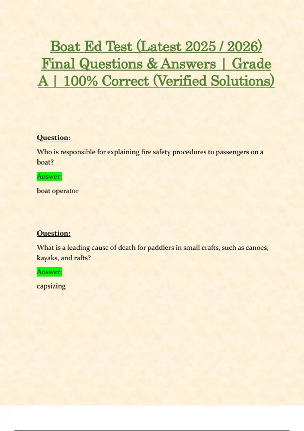 Boat Ed Test (Latest 2025 / 2026) Final Questions & Answers | Grade A ...