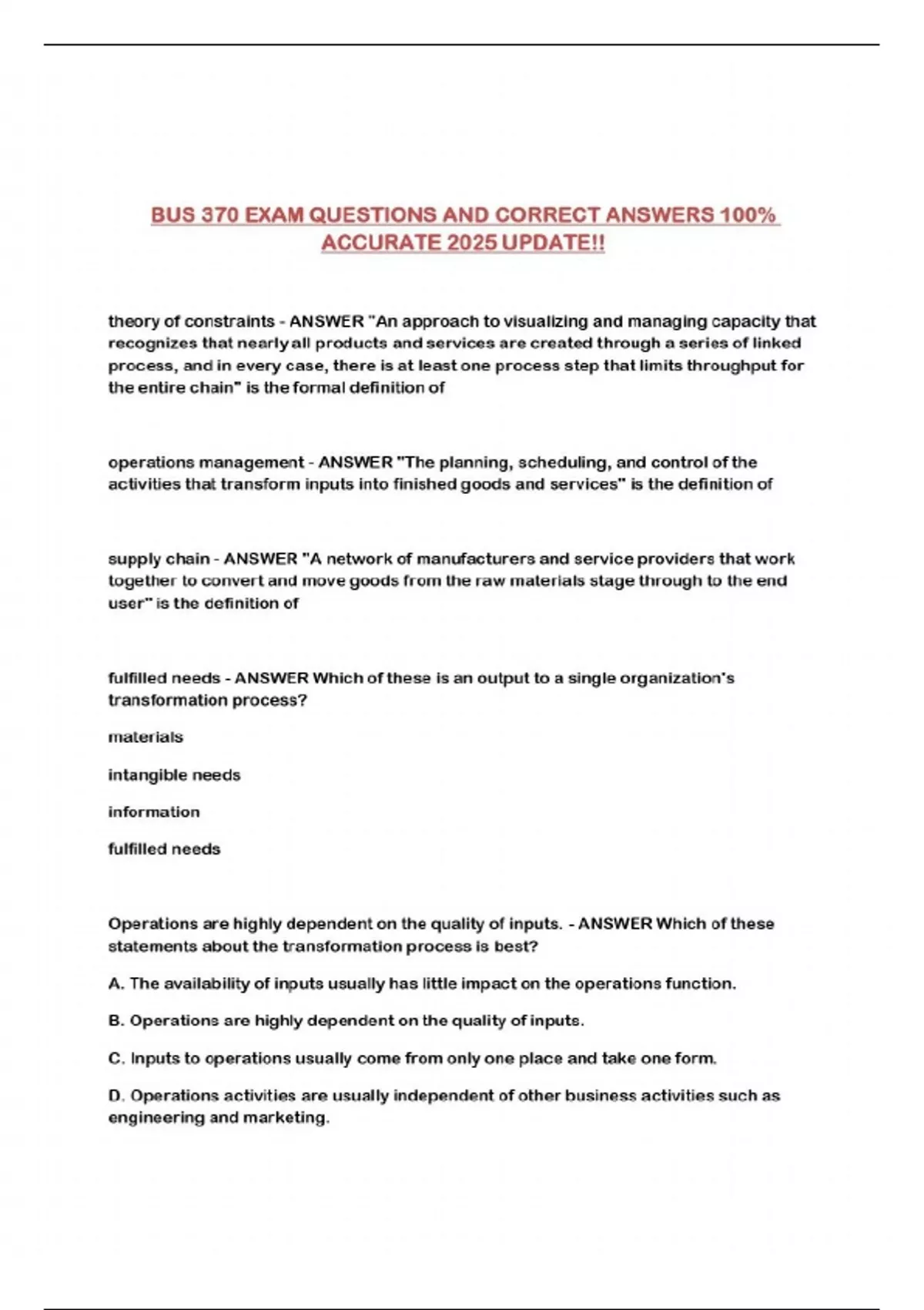 BUS 370 EXAM QUESTIONS AND CORRECT ANSWERS 100% ACCURATE 2025 UPDATE ...