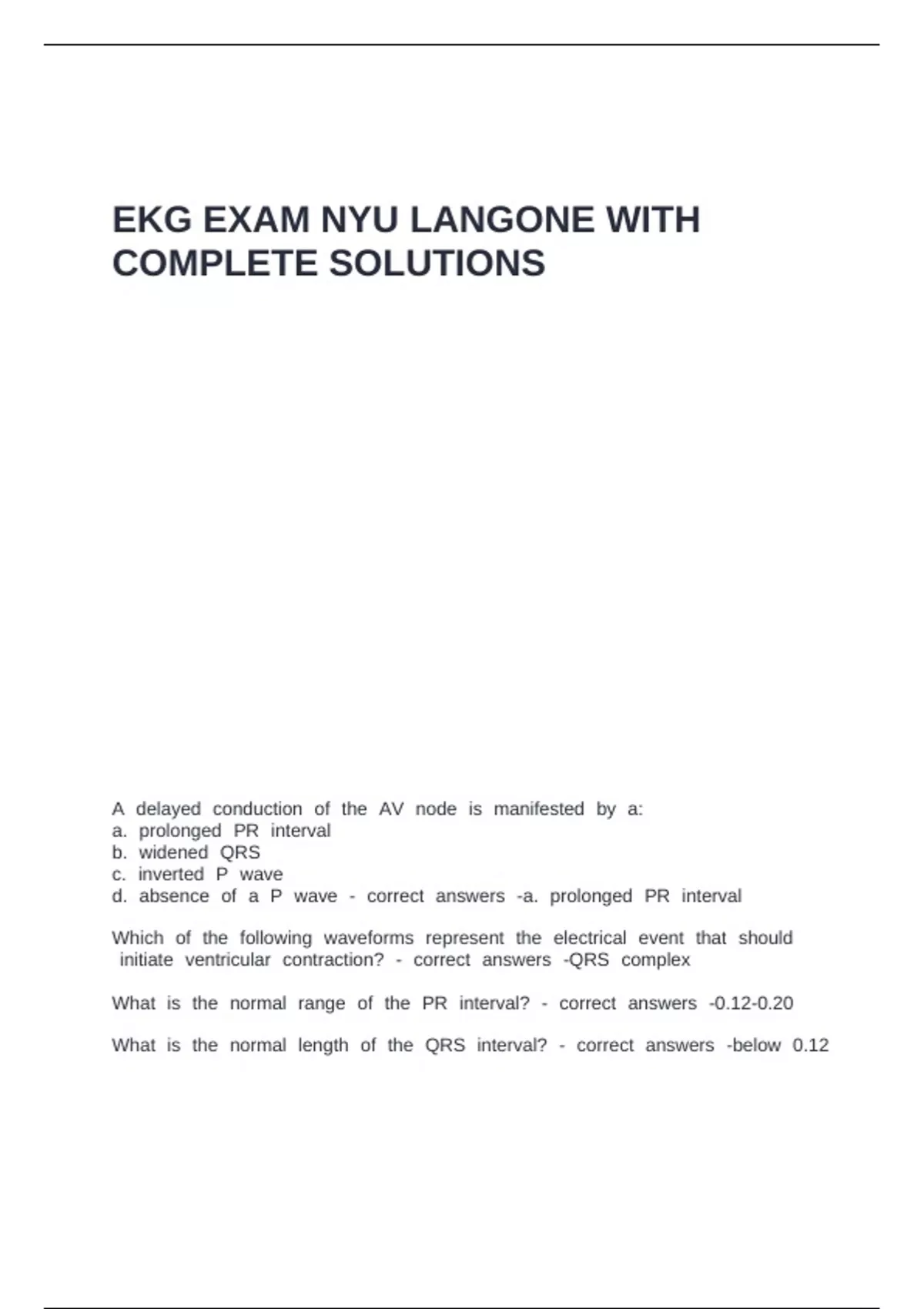 EKG EXAM NYU LANGONE WITH COMPLETE SOLUTIONS - NYU ECG - Stuvia US