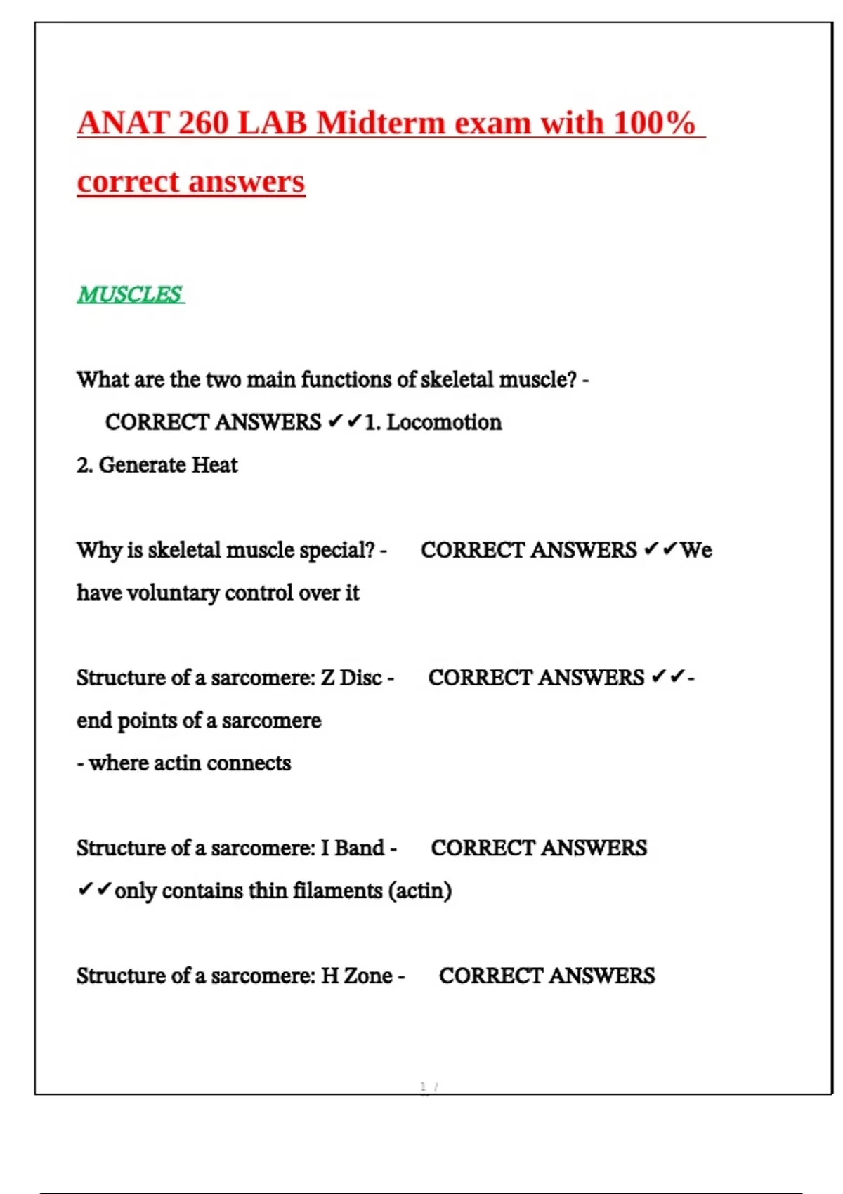 ANAT 260 LAB Midterm exam with 100% correct answers - Anatomy 260 - Stuvia US