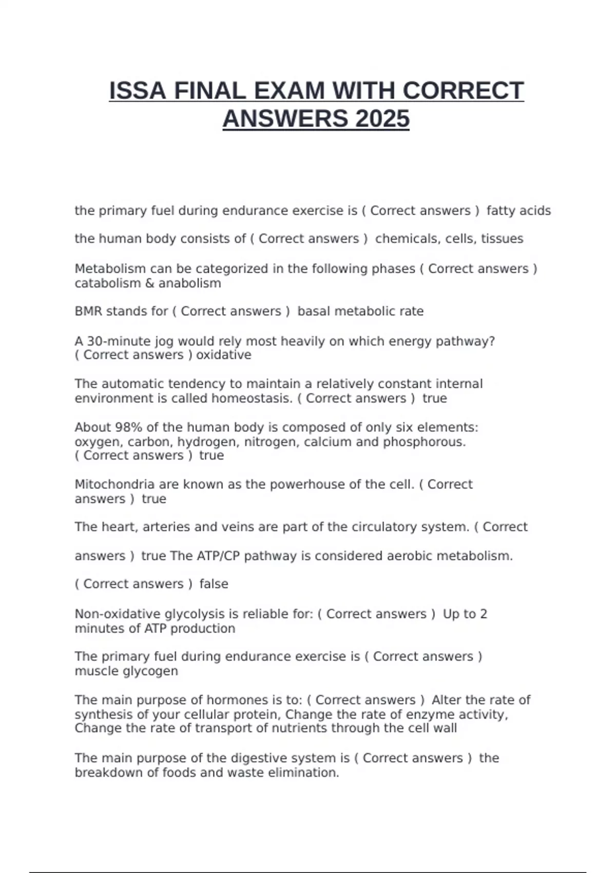 ISSA FINAL EXAM WITH CORRECT ANSWERS 2025 - ISSA FINAt - Stuvia US