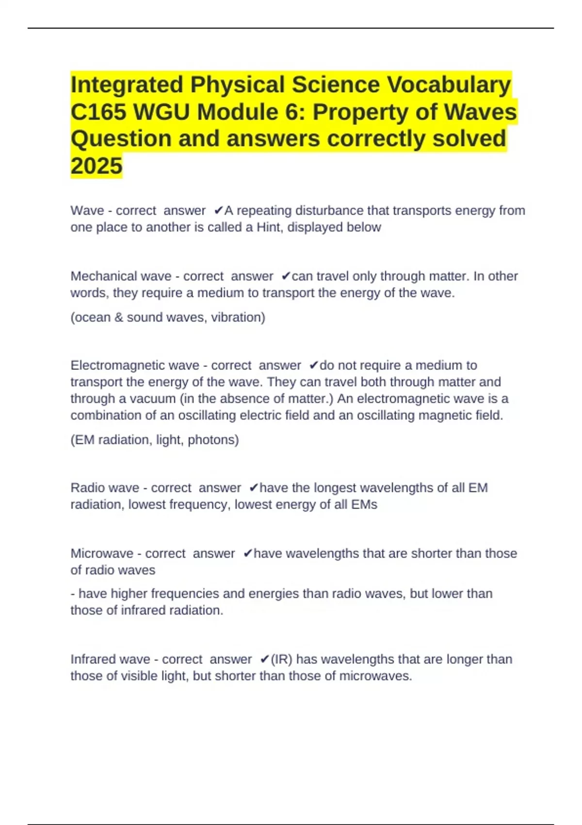 Integrated Physical Science Vocabulary C165 WGU Module 6: Property of ...