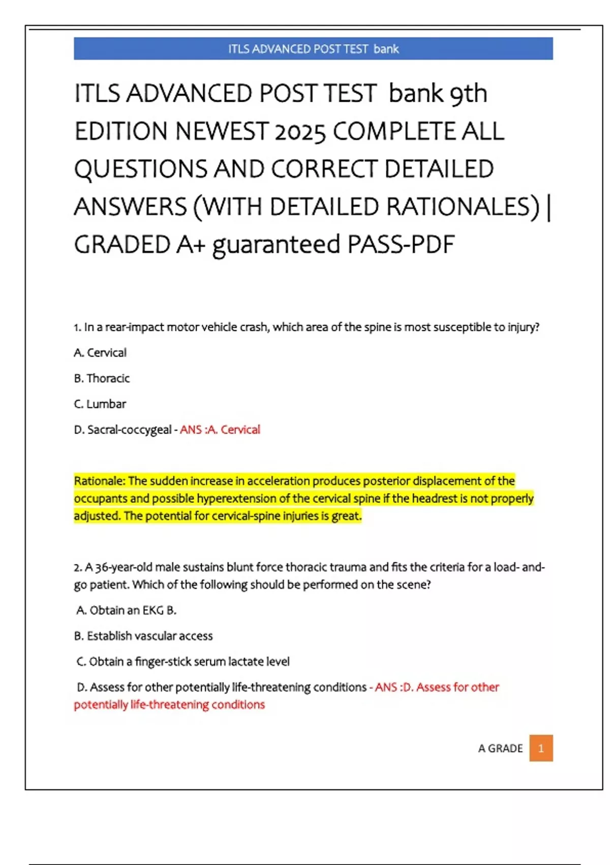 ITLS ADVANCED POST TEST bank 9th EDITION NEWEST 2025 COMPLETE ALL ...