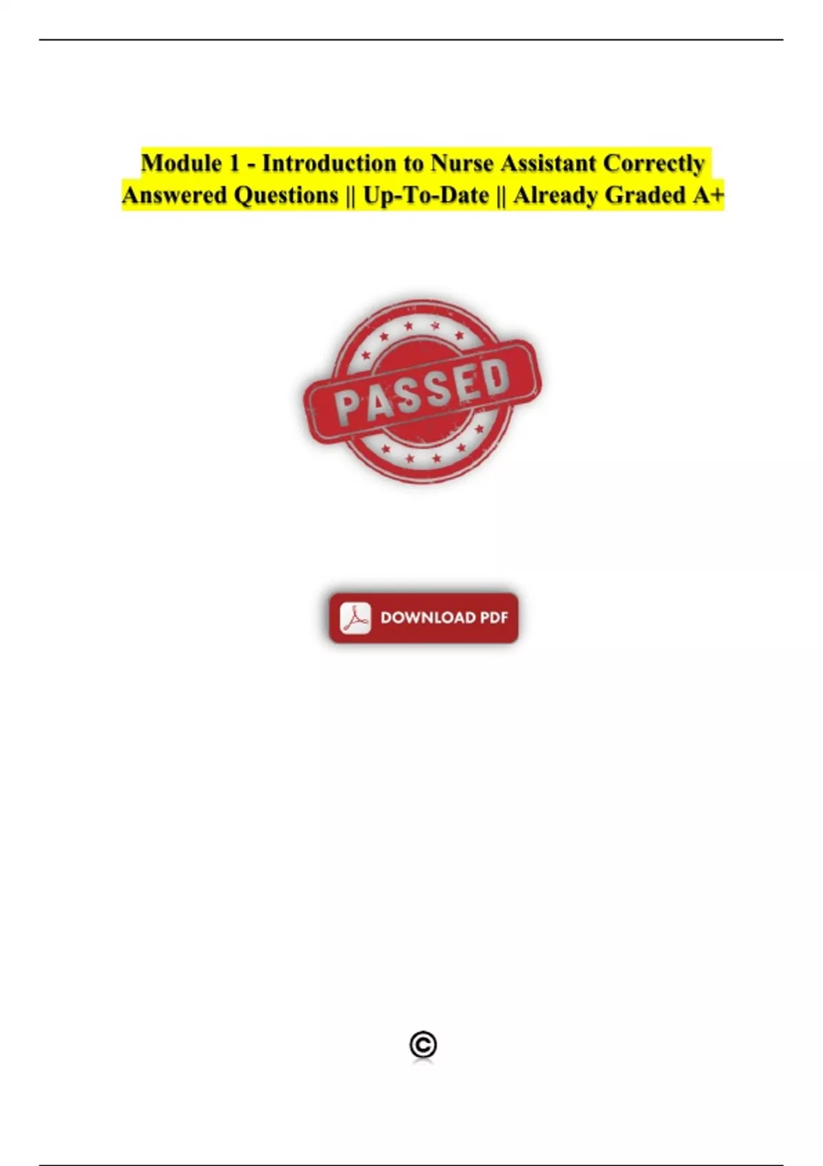 Module 1 - Introduction to Nurse Assistant || Correctly Answered ...