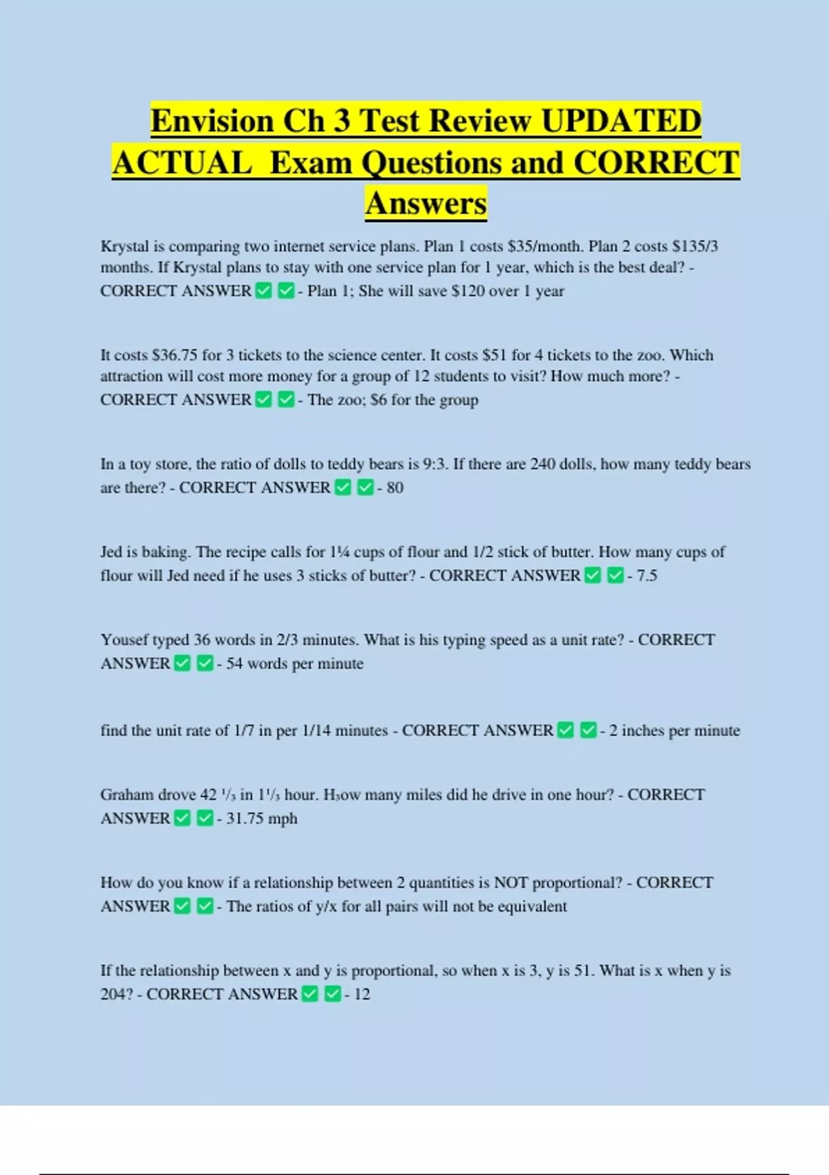 Envision Ch 3 Test Review UPDATED ACTUAL Exam Questions and CORRECT ...