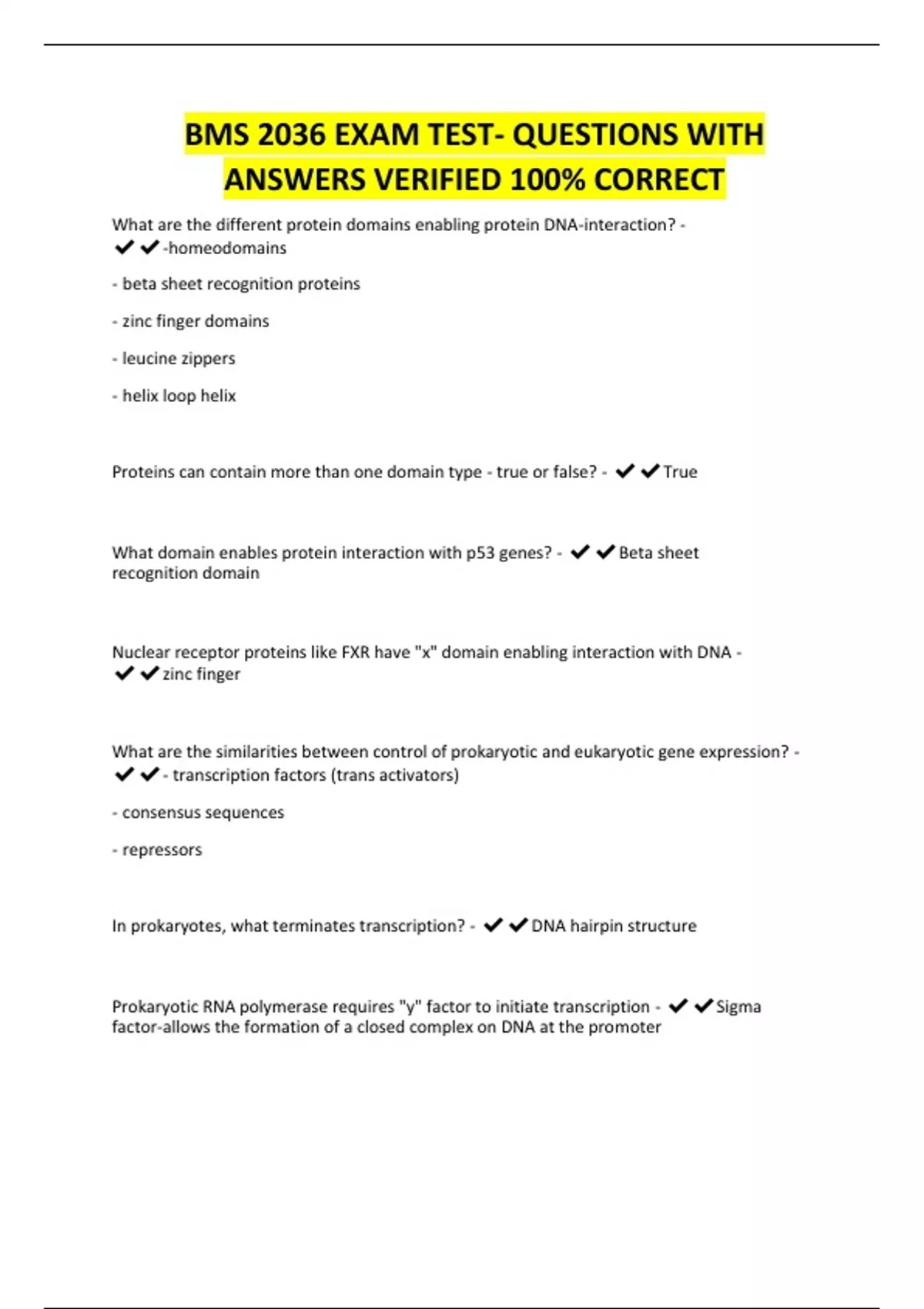 BMS 2036 EXAM TEST- QUESTIONS WITH ANSWERS VERIFIED 100% CORRECT - BMS ...
