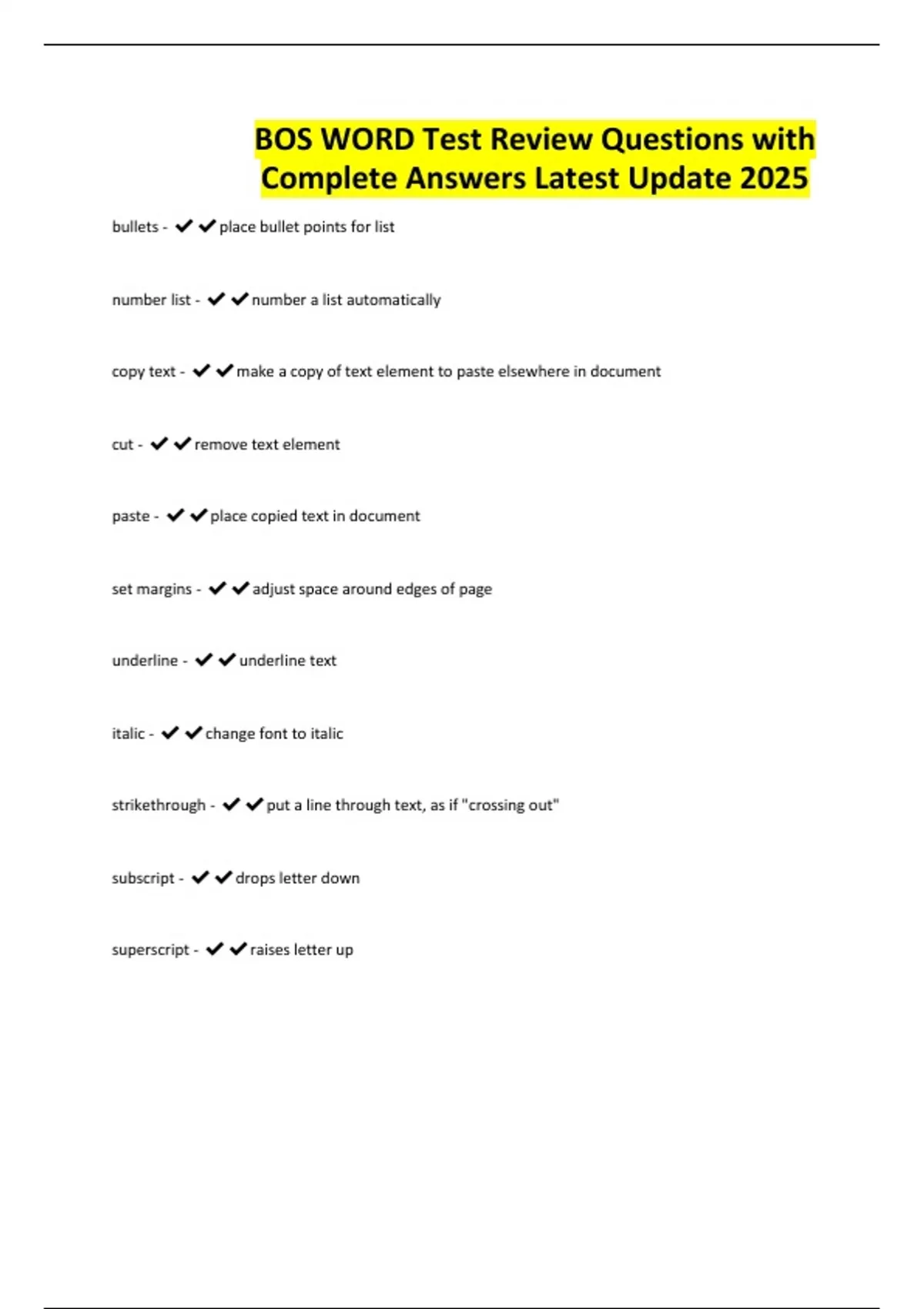 BOS WORD Test Review Questions with Complete Answers Latest Update 2025 ...