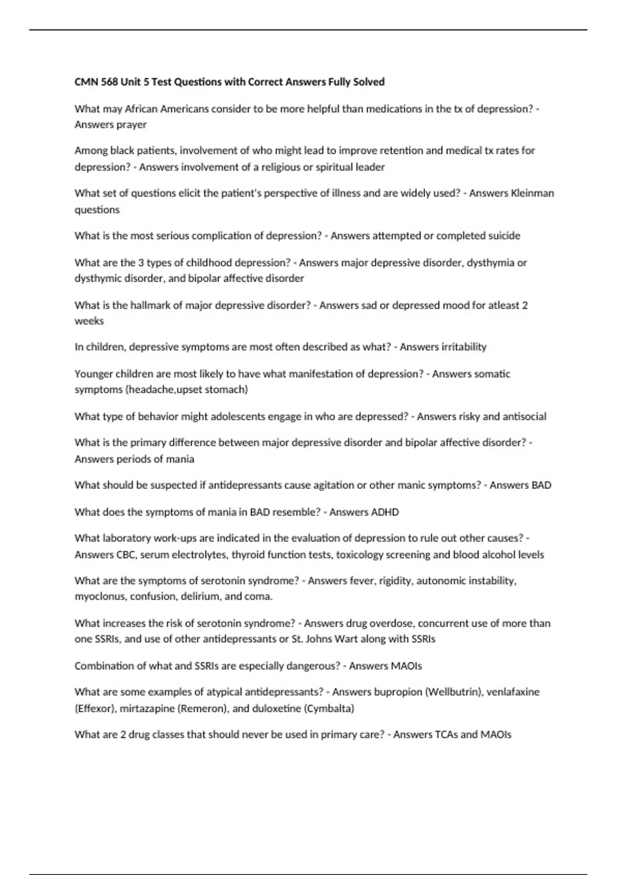 CMN 568 Unit 5 Test Questions with Correct Answers Fully Solved - CMN ...