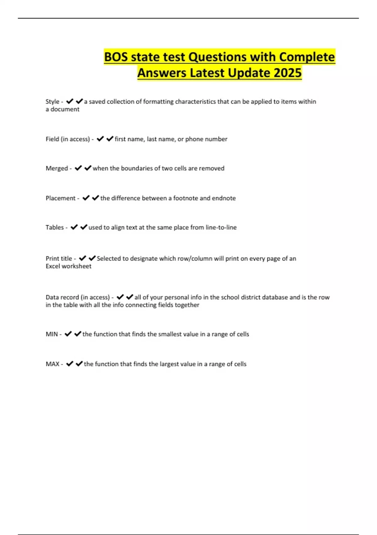 BOS state test Questions with Complete Answers Latest Update 2025 - BOS ...
