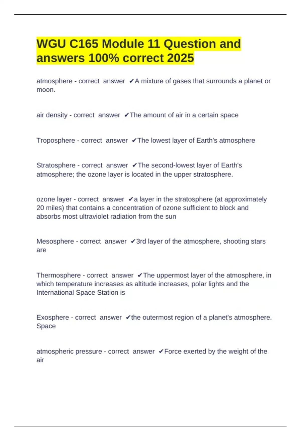 WGU C165 Module 11 Question and answers 100% correct 2025 - WGU C165 ...