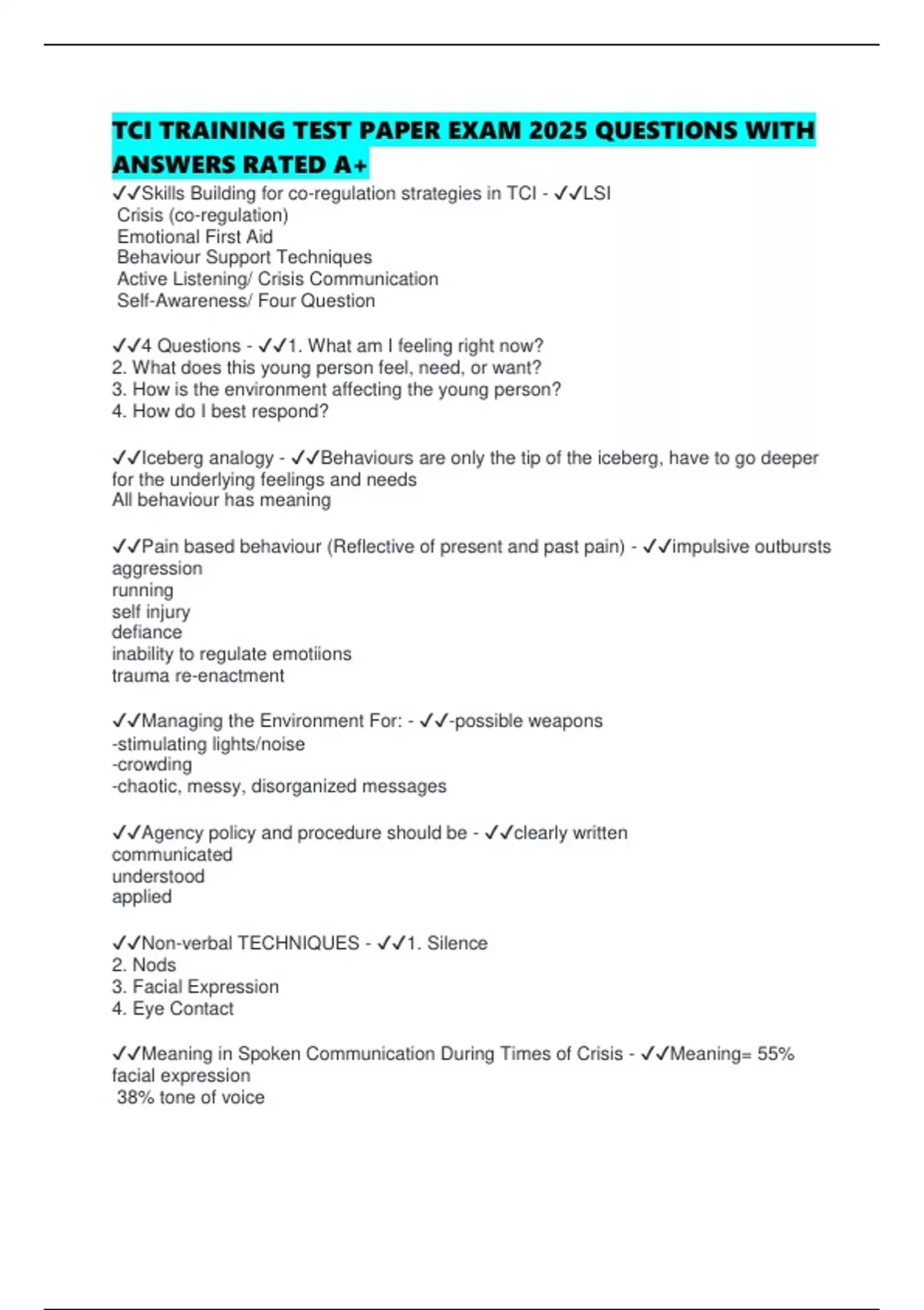 TCI TRAINING TEST PAPER EXAM 2025 QUESTIONS WITH ANSWERS RATED A+ - Tci ...