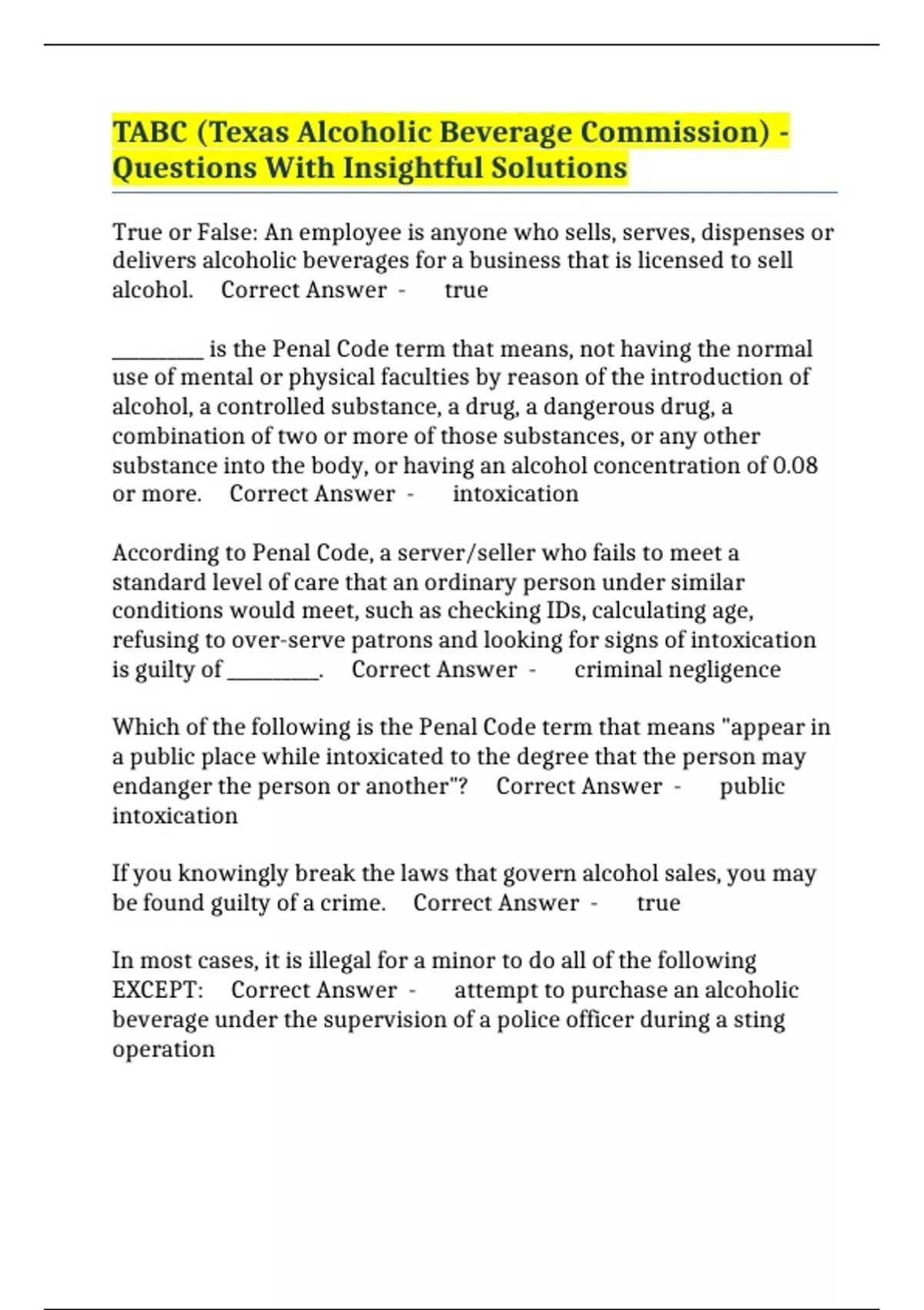 TABC (Texas Alcoholic Beverage Commission) - Questions With Insightful ...