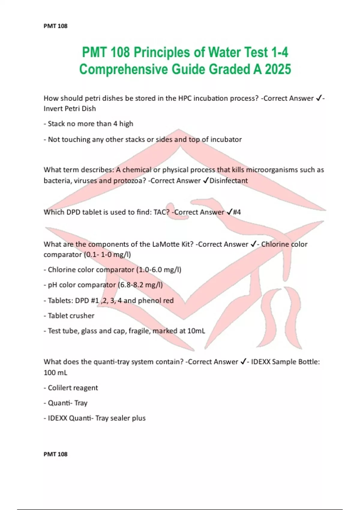 PMT 108 Principles of Water Test 1-4 Comprehensive Guide Graded A 2025 ...